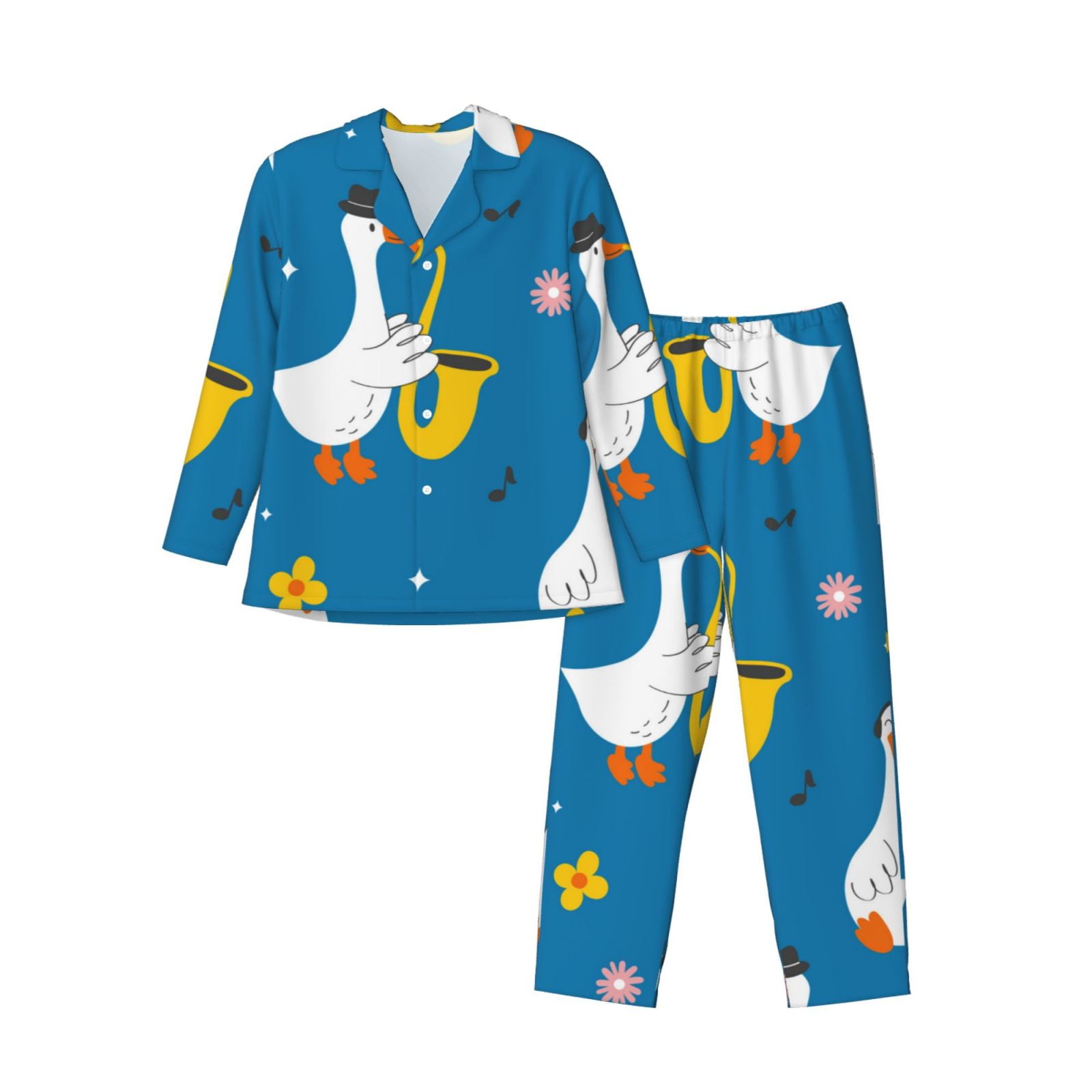 Sikiie Cartoon Goose Mens Pajama Set, Soft Warm Long Sleeve Sleepwear ...