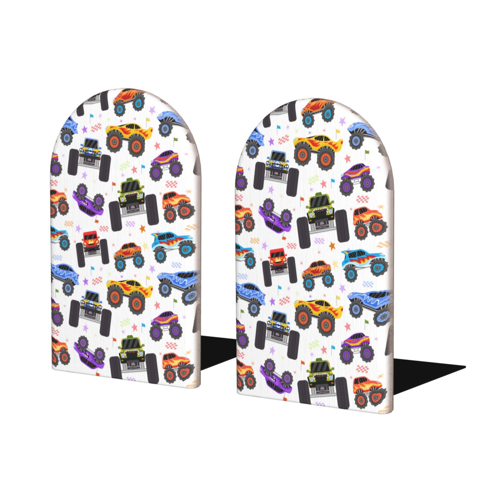 Sikiie Cartoon Monster Trucks1 Bookends 1 Pair, Wood Bookends for ...