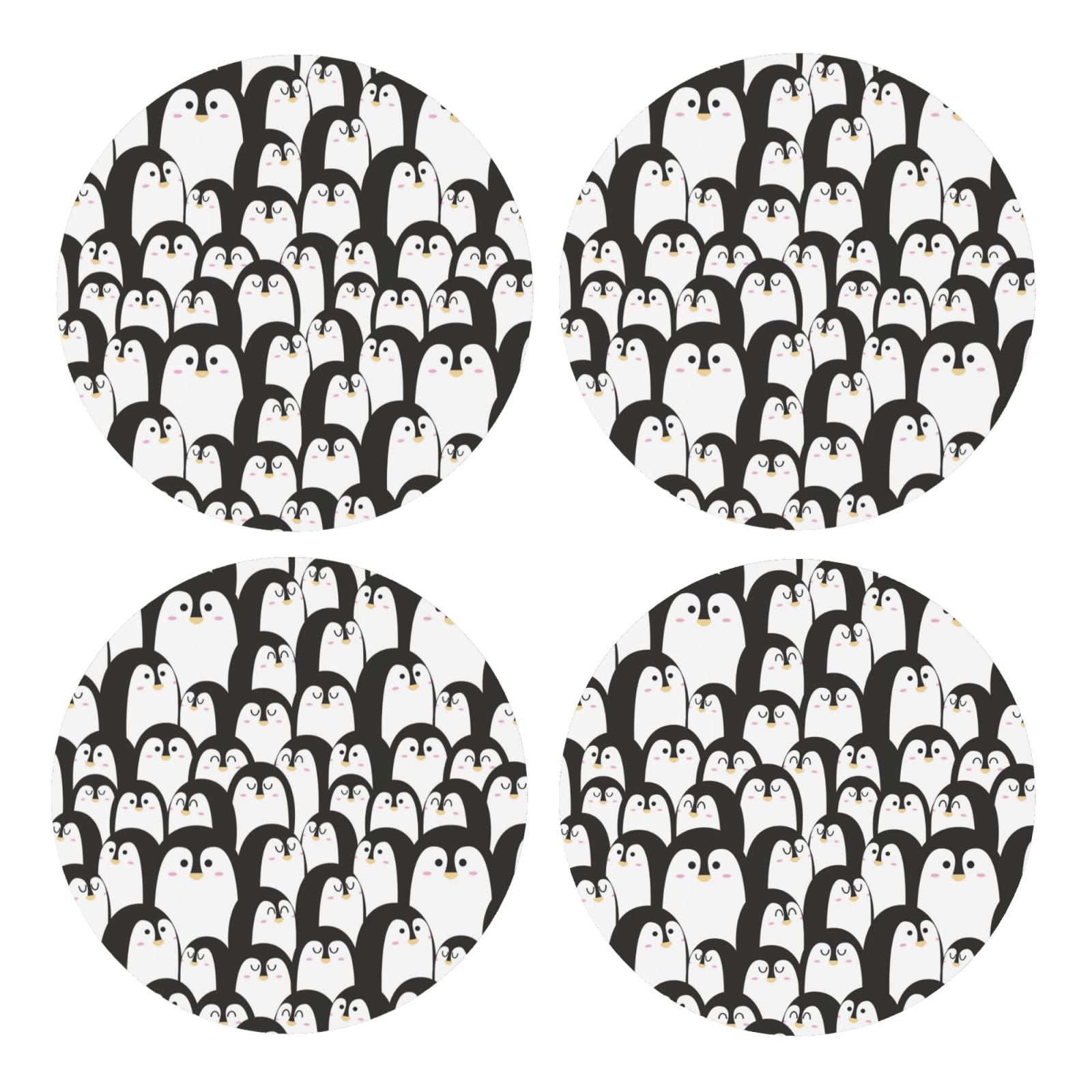 Sikiie Cartoon Penguin MDF Cork Coaster 4 Pcs - Absorbent Beverage ...