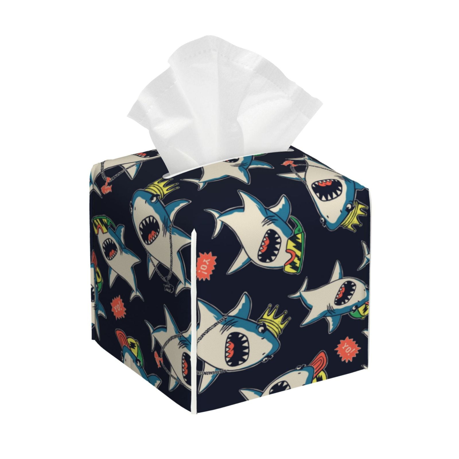 Sikiie Cartoon Sharks Leather Tissue Box Cover Square, tissue box ...