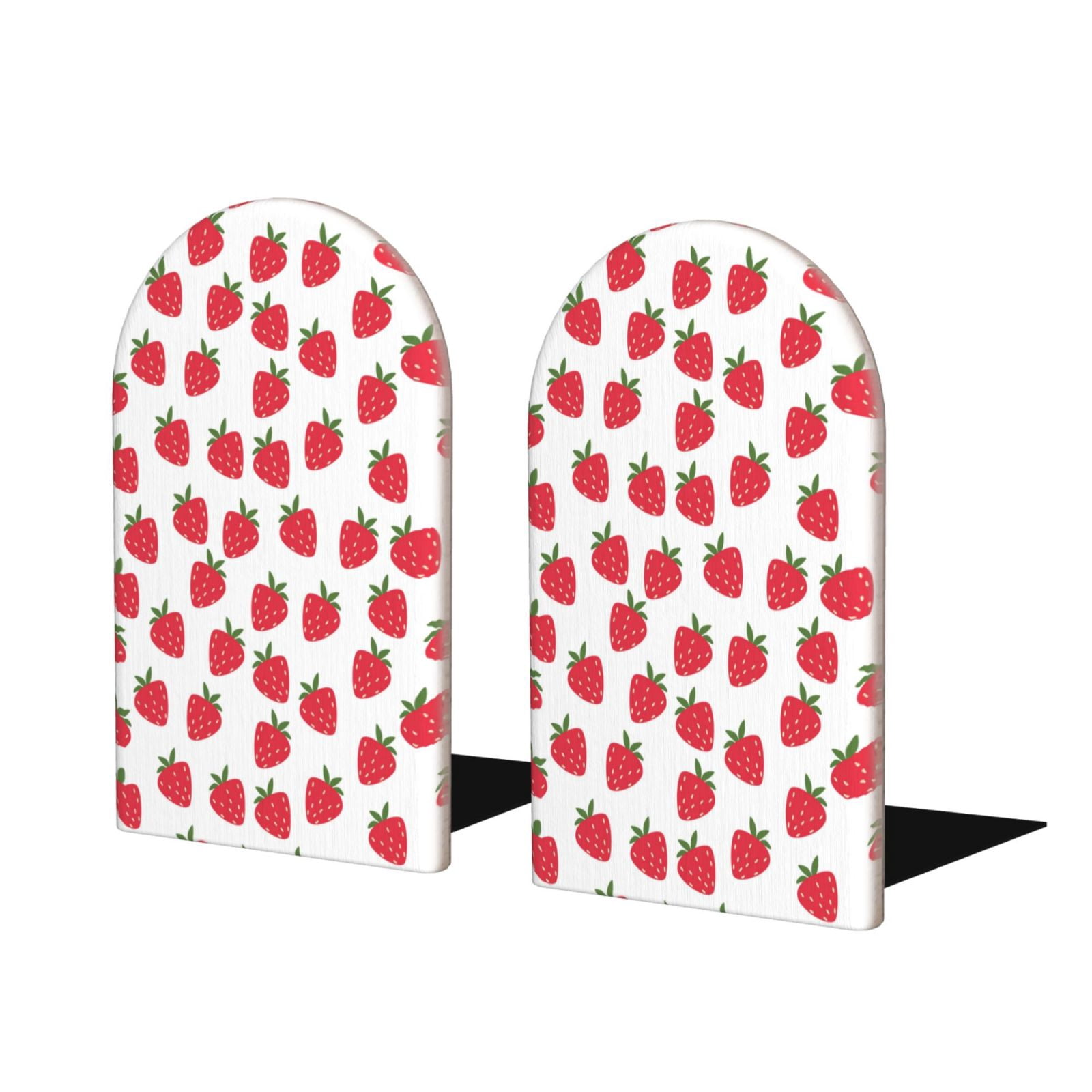 Sikiie Cartoon Strawberry Bookends 1 Pair, Wood Bookends for Shelves ...