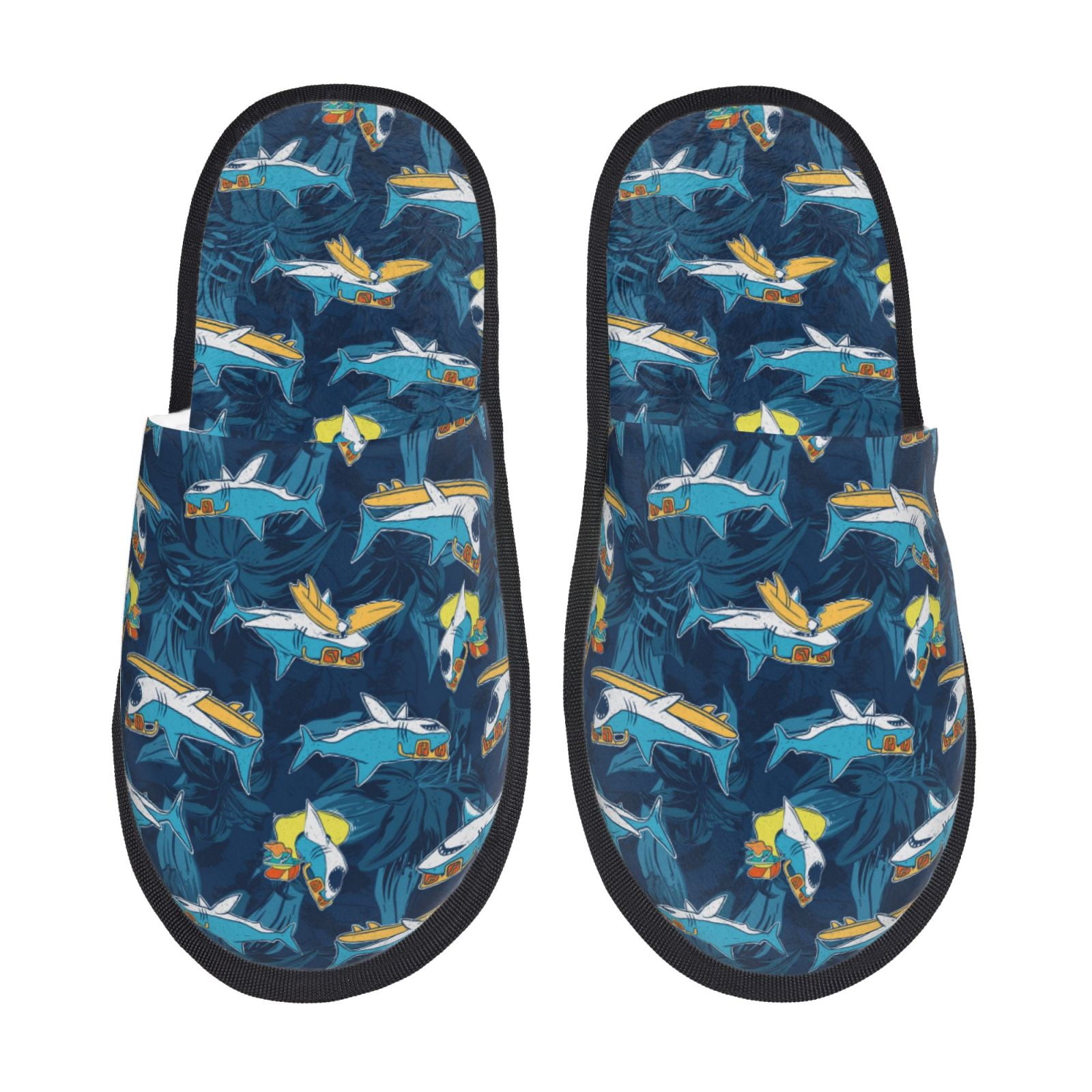 Sikiie Cartoon Surfer Sharks Fuzzy Slip-on Slippers Warm Cozy Soft ...