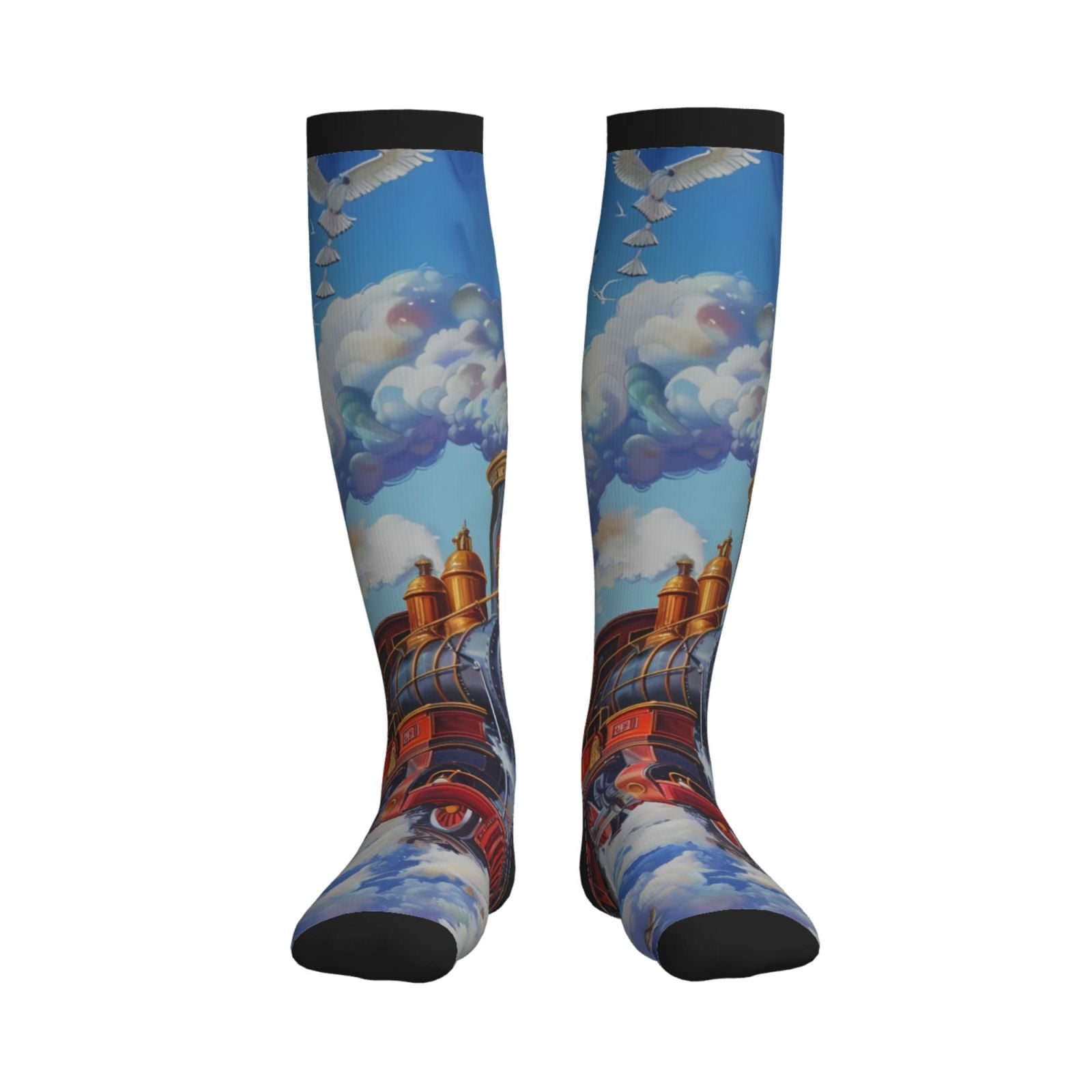 Sikiie Cartoon Train Hot Air Balloon 1 Pairs Compression Socks for Men ...