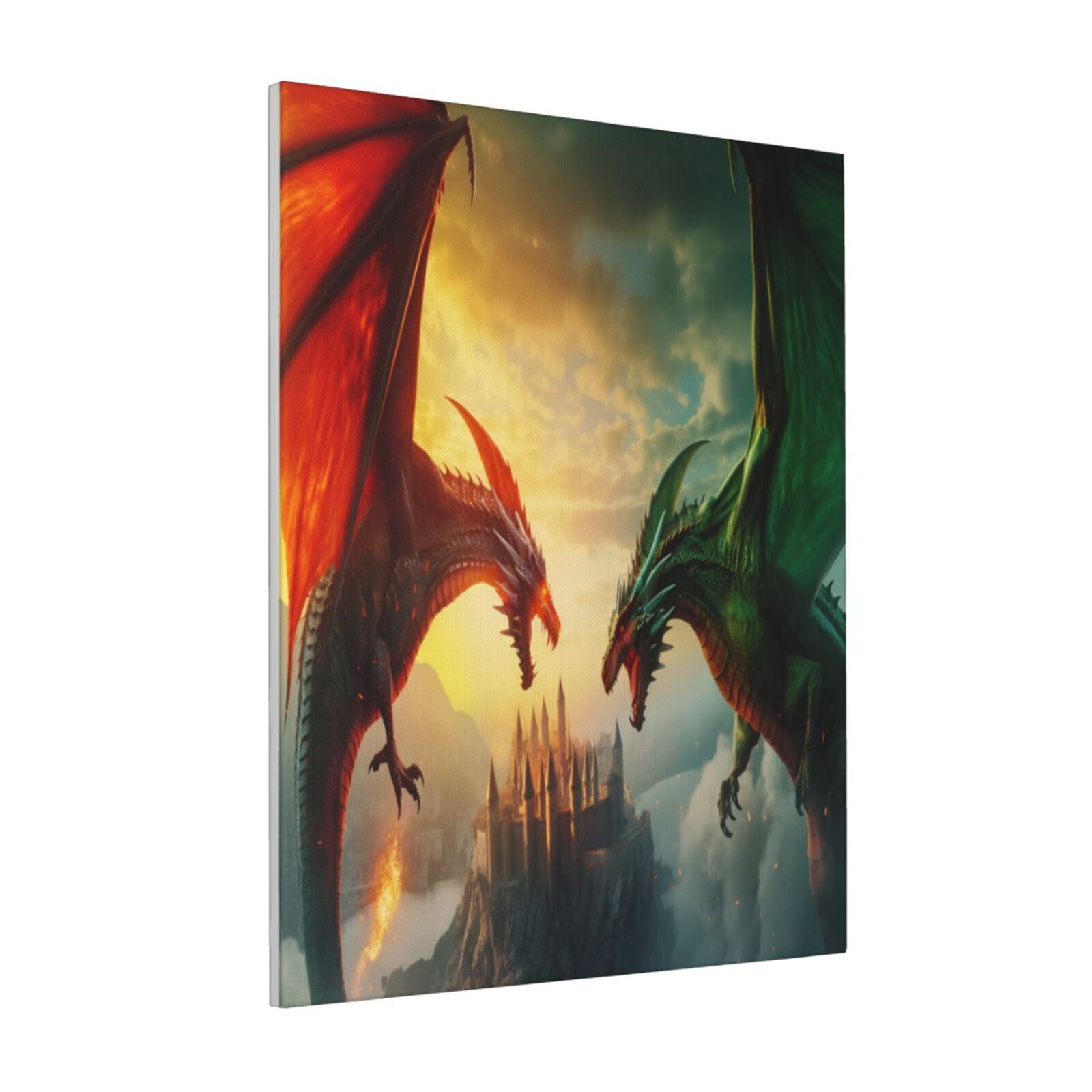 Sikiie Castle Red Green Sky Dragon Print Canvas Decorative Hanging ...