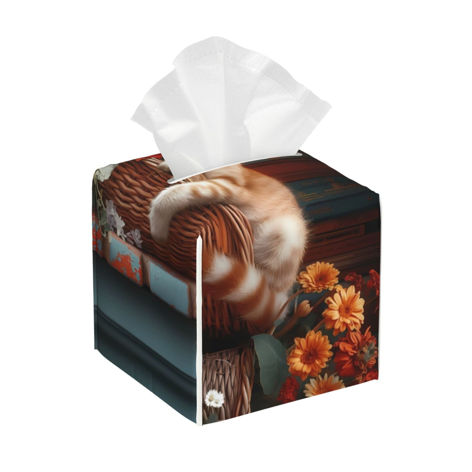 Sikiie Cat Asleep Among Flowers Leather Tissue Box Cover Square, tissue ...