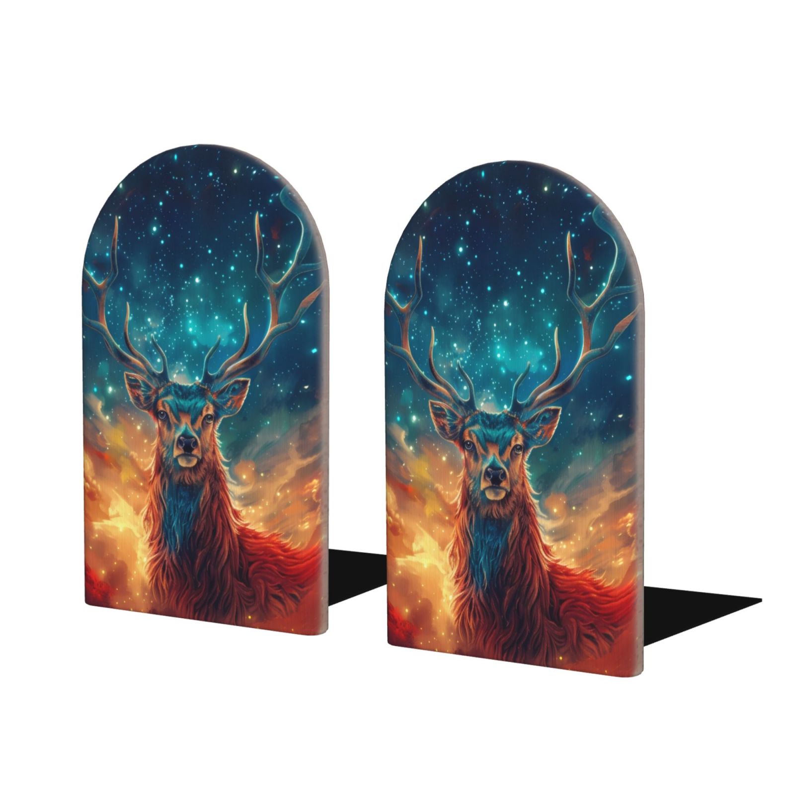 Sikiie Celestial Stag Cosmic Glow Bookends 1 Pair, Wood Bookends for ...