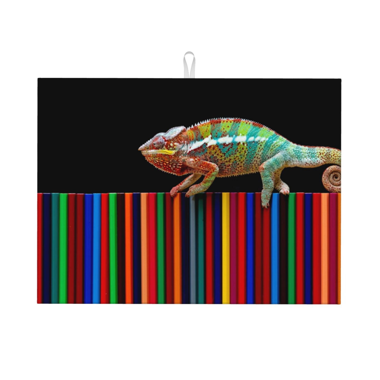 Sikiie Chameleon Panther On Colored Pencils Dish Drying Mat, Kitchen ...