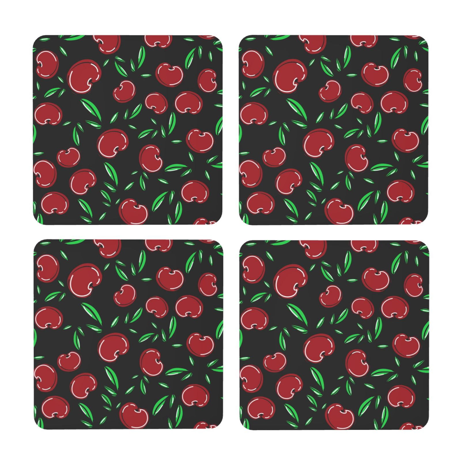 Sikiie Cherry MDF Cork Coaster 4 Pcs - Absorbent Beverage Coasters for ...