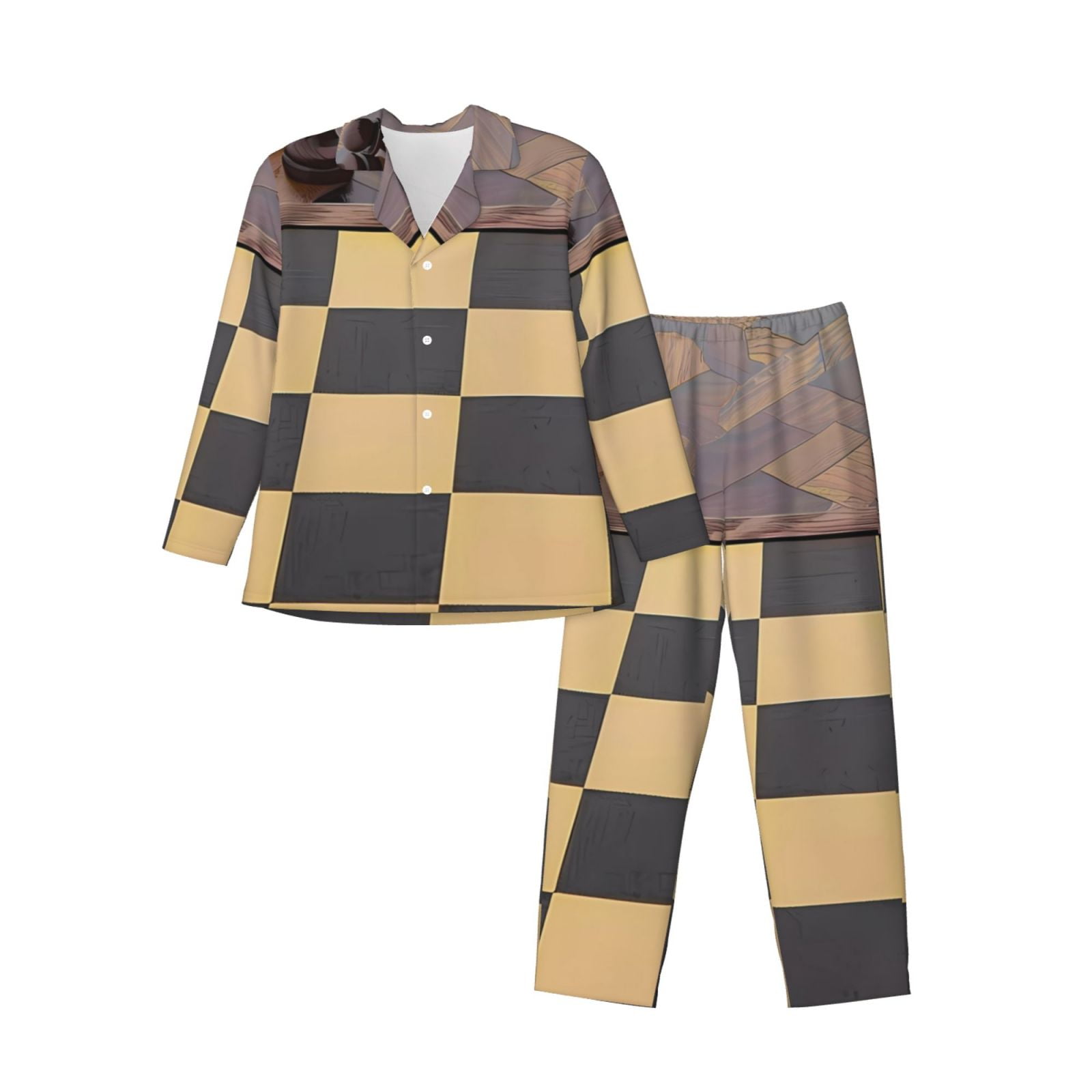 Sikiie Chess Board With Pawns Mens Pajama Set, Soft Warm Long Sleeve ...