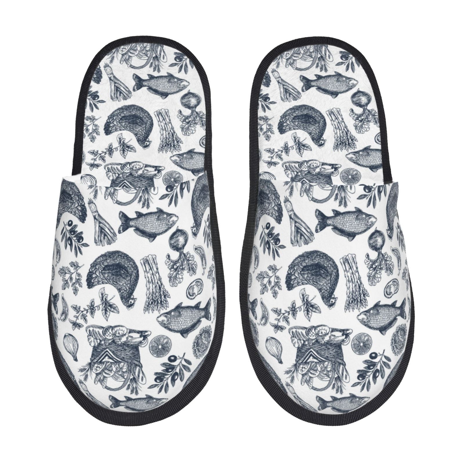 Sikiie Chicken And Fish Fuzzy Slip-on Slippers Warm Cozy Soft ...