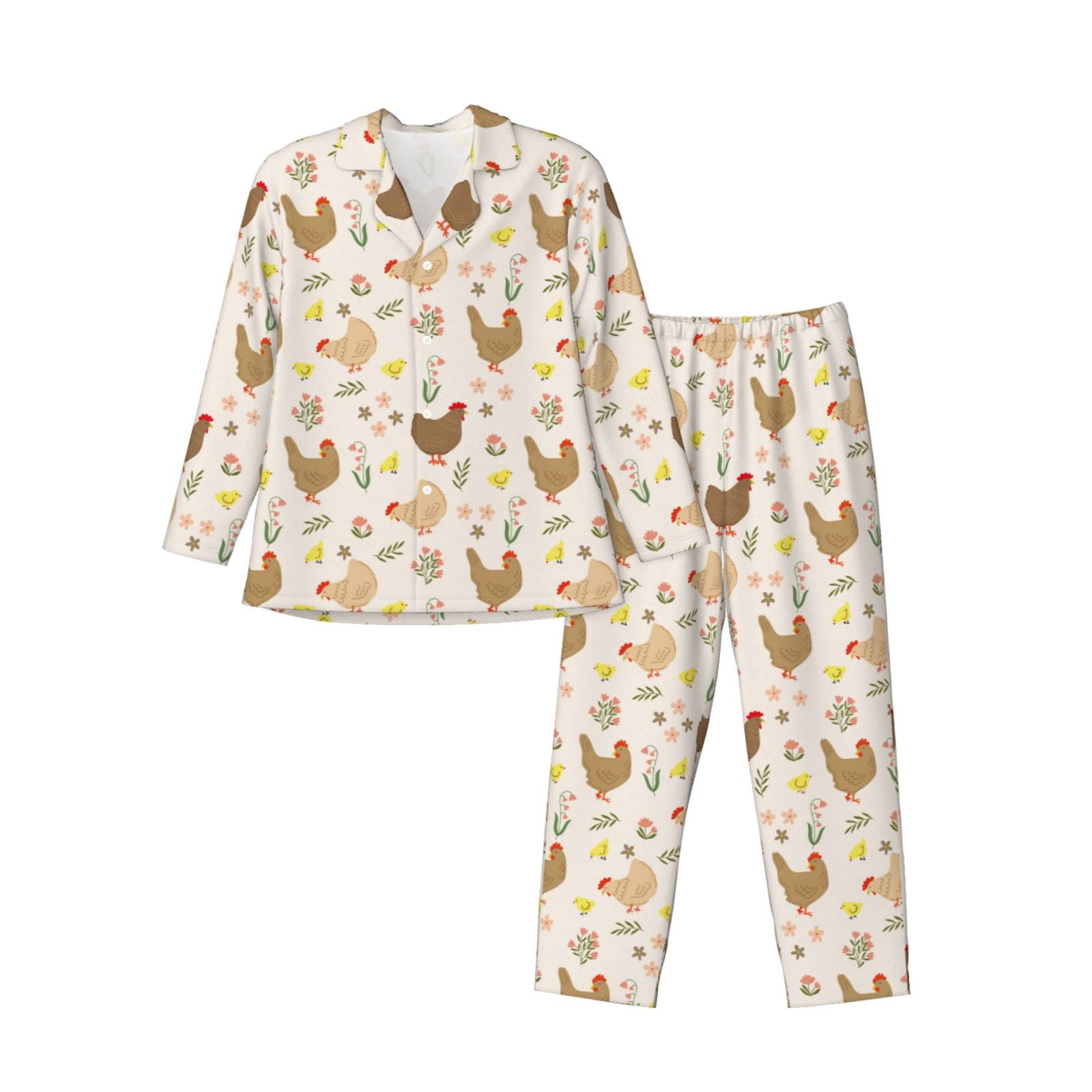 Sikiie Chicken Family Mens Pajama Set, Soft Warm Long Sleeve Sleepwear ...