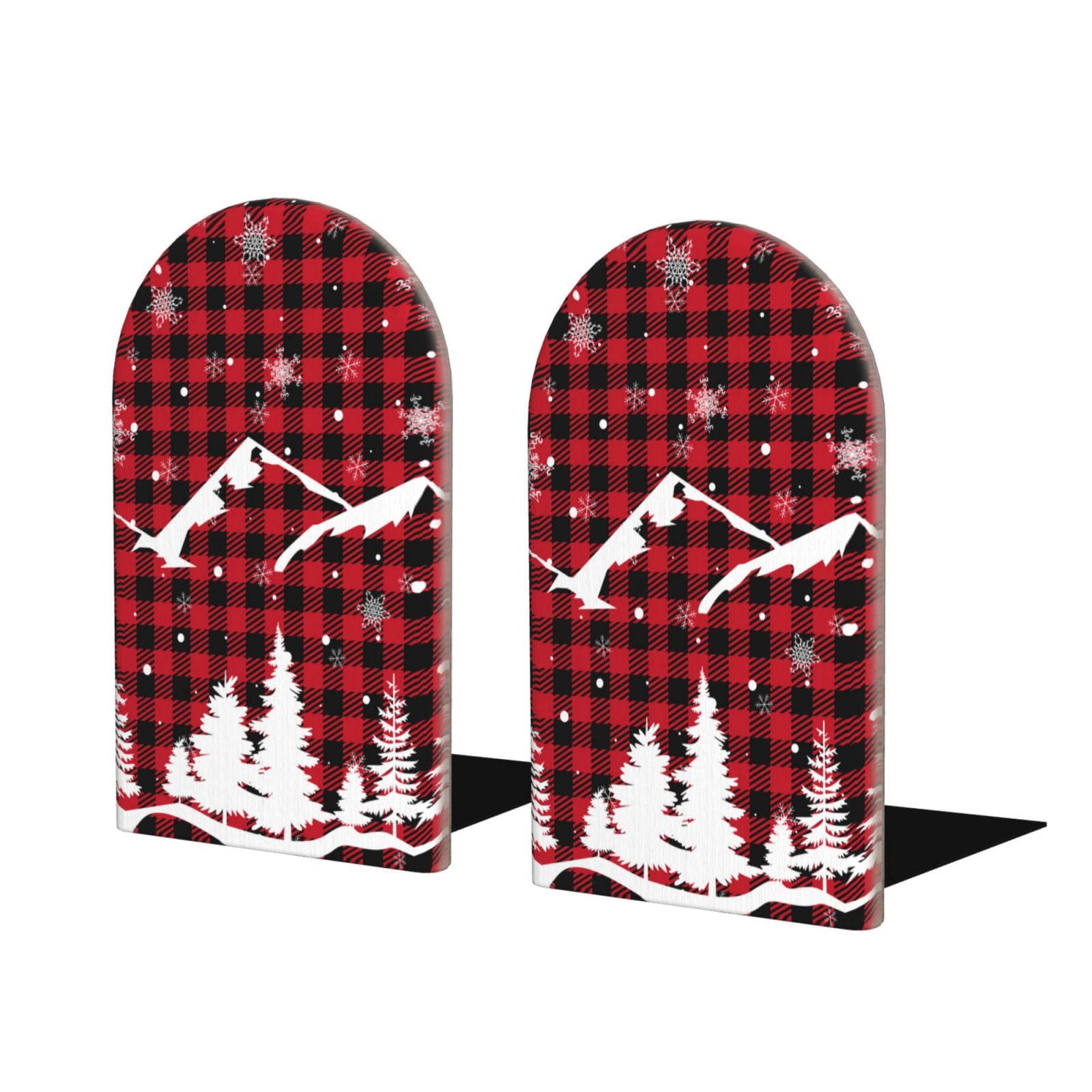 Sikiie Christmas Tree Buffalo Plaid Bookends 1 Pair, Wood Bookends for ...