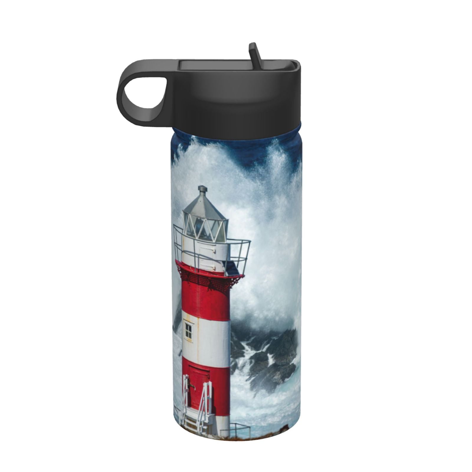 Sikiie Circular Lighthouse Print 18OZ Insulated Straw Cup, Portable ...