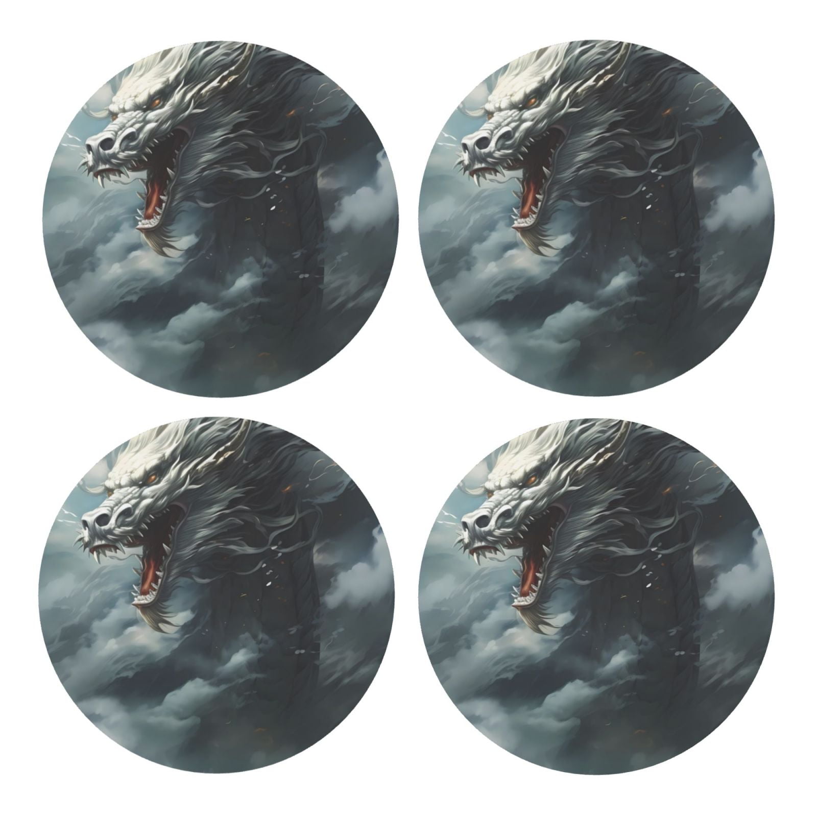Sikiie Cloud White Dragon MDF Cork Coaster 4 Pcs - Absorbent Beverage ...