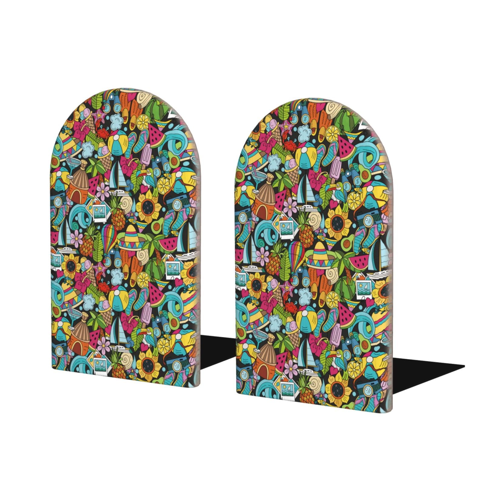 Sikiie Color Summer Bookends 1 Pair, Wood Bookends for Shelves, Book ...