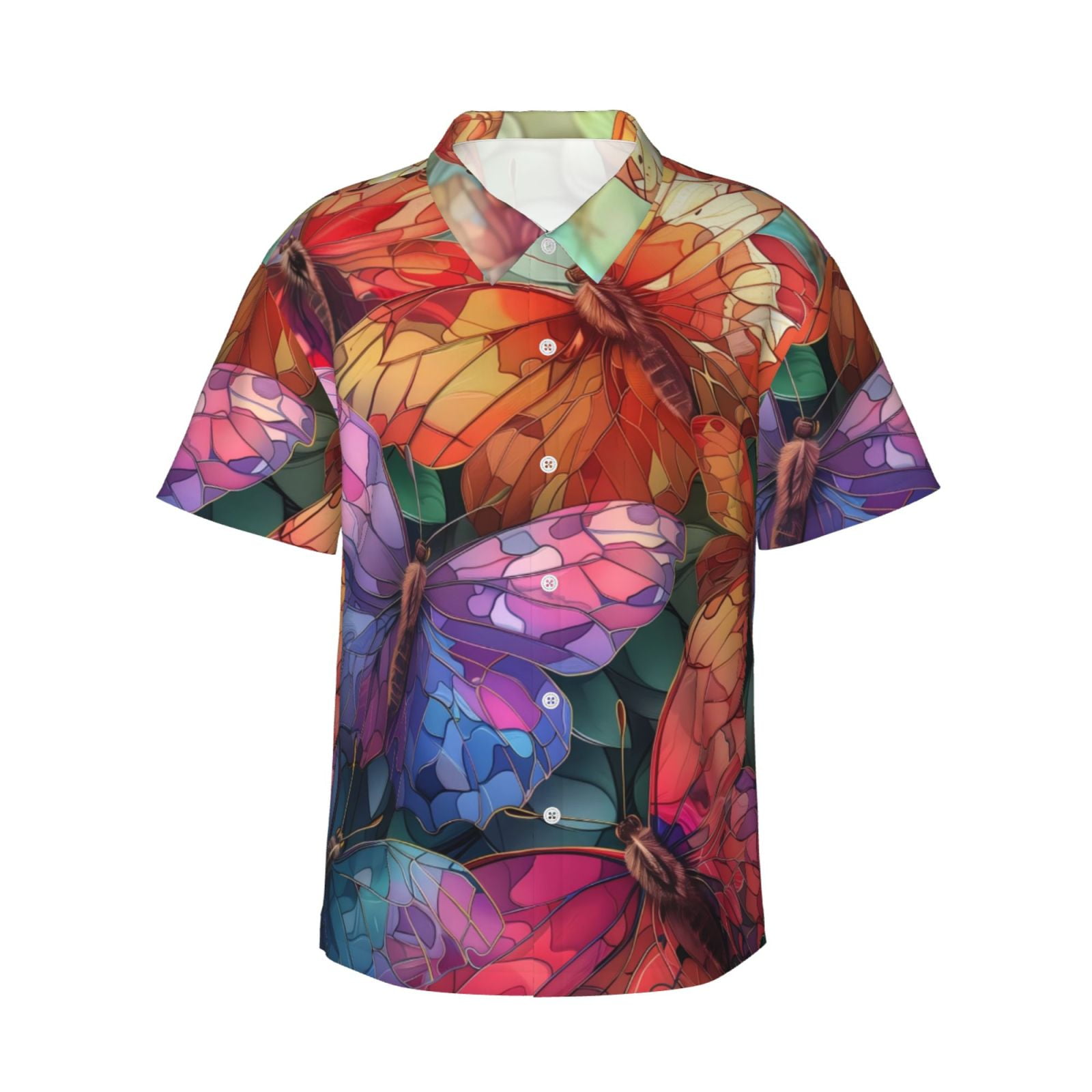 Sikiie Colorful Butterfly Cluster Print Men's Hawaiian Shirt, Summer ...