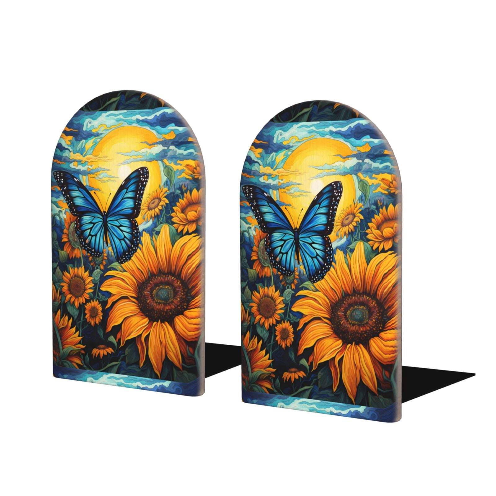 Sikiie Colorful Cloud Butterfly Sunflower Bookends 1 Pair, Wood ...