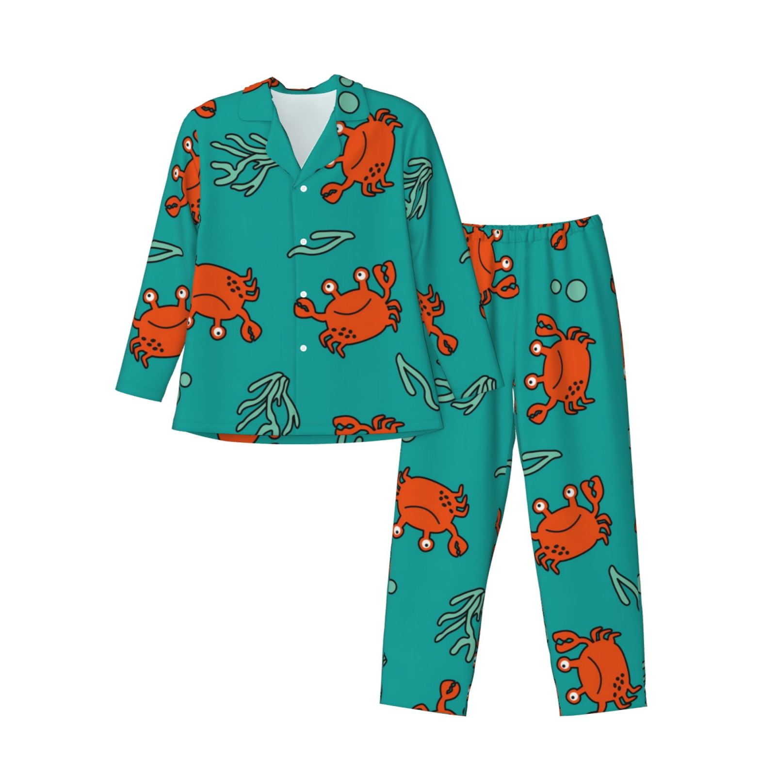 Sikiie Colorful Crab Mens Pajama Set, Soft Warm Long Sleeve Sleepwear ...