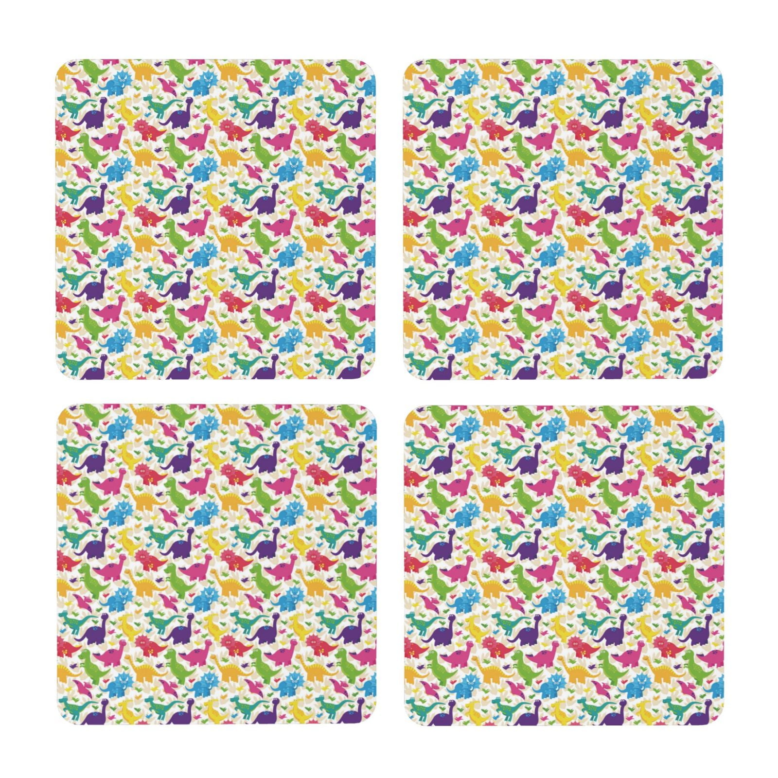 Sikiie Colorful Dinosaurs MDF Cork Coaster 4 Pcs - Absorbent Beverage ...