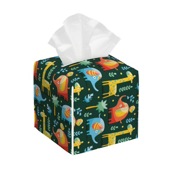 Sikiie Colorful Elephants Leather Tissue Box Cover Square, tissue box ...