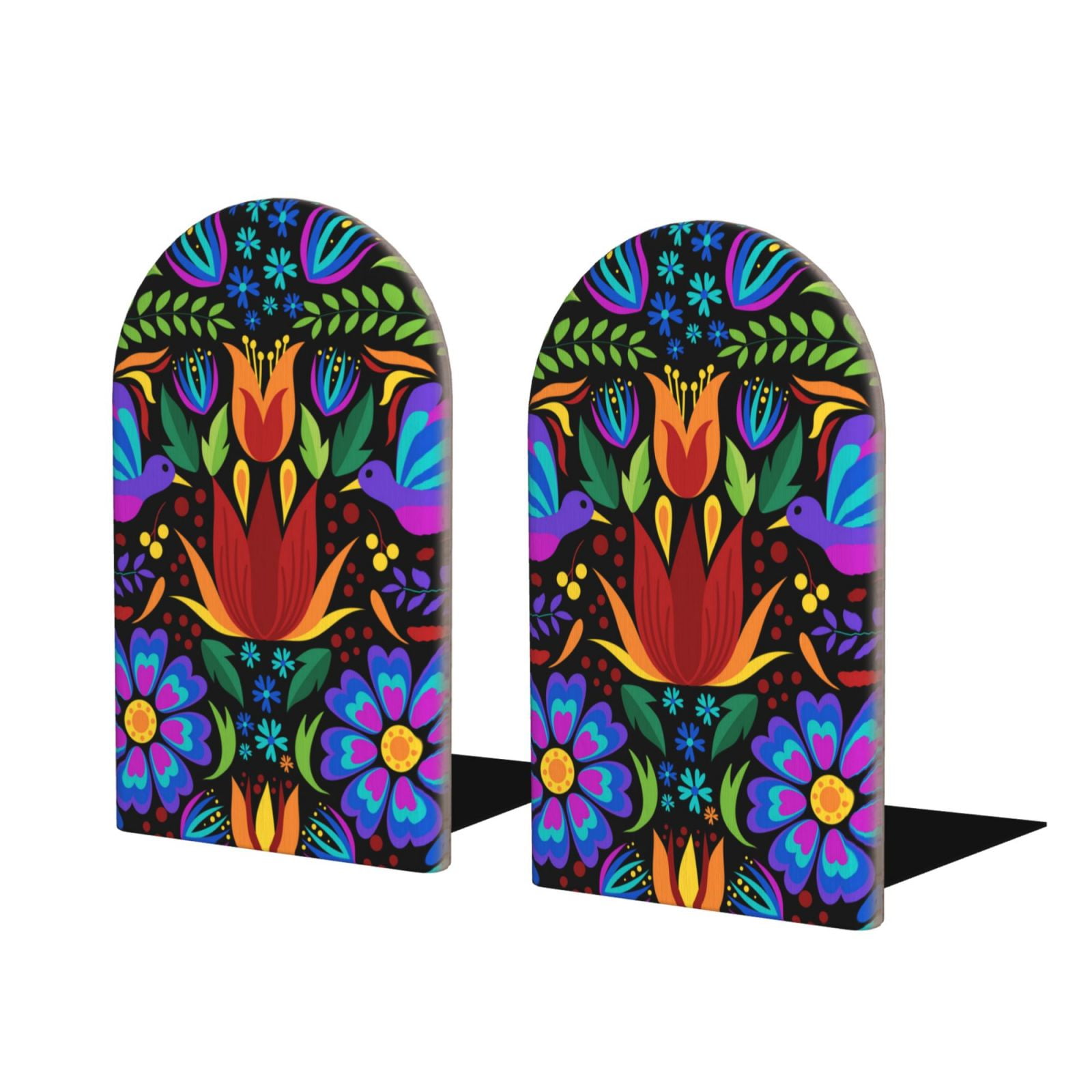 Sikiie Colorful Floral Bookends 1 Pair, Wood Bookends for Shelves, Book ...