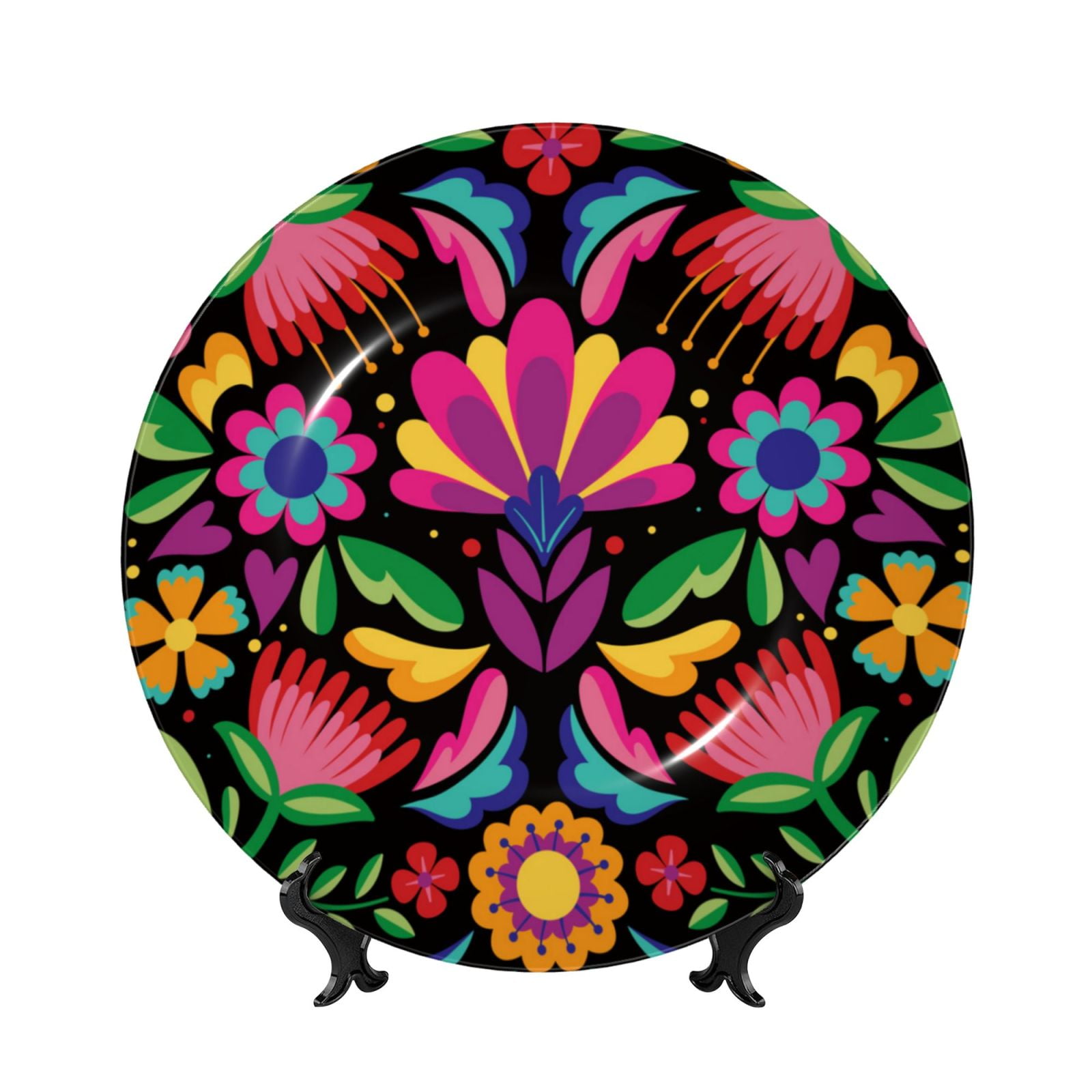 Sikiie Colorful Floral Embroidery Mexican Bone China Decorative Plate ...