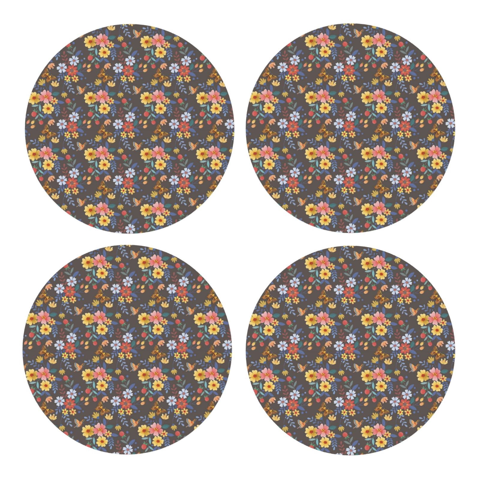 Sikiie Colorful Flowers with Butterfly MDF Cork Coaster 4 Pcs ...