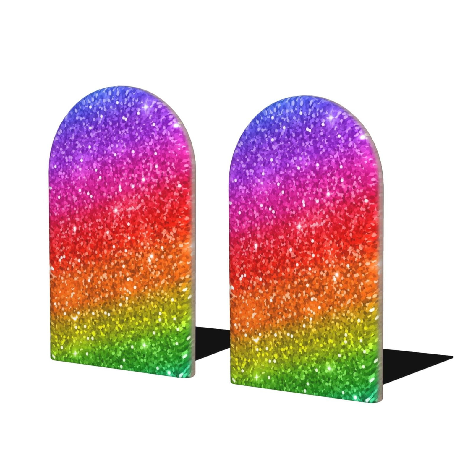 Sikiie Colorful Glitter Bookends 1 Pair, Wood Bookends for Shelves ...