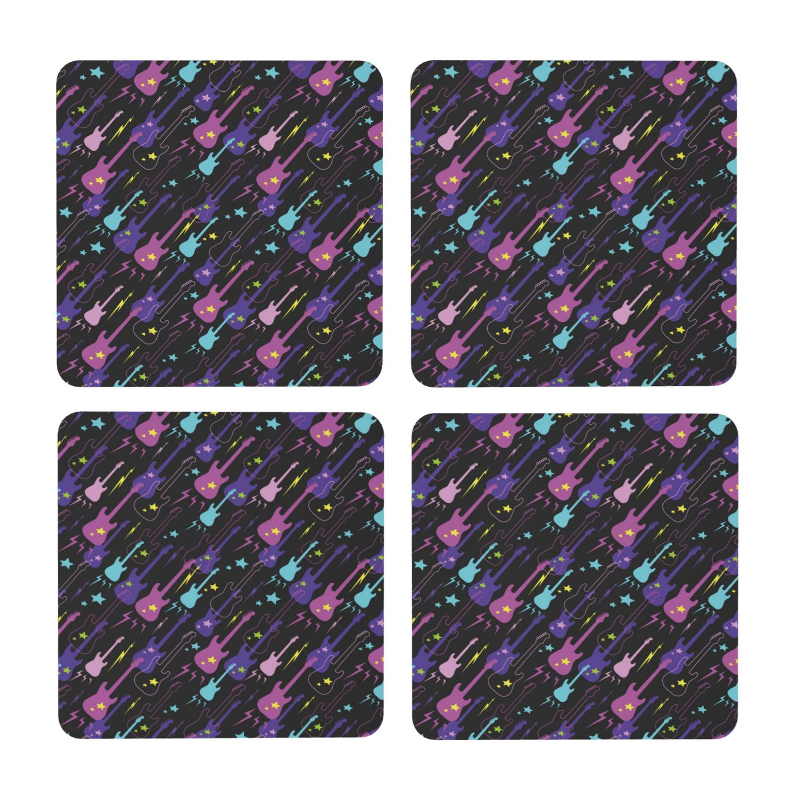 Sikiie Colorful Guitar MDF Cork Coaster 4 Pcs - Absorbent Beverage ...