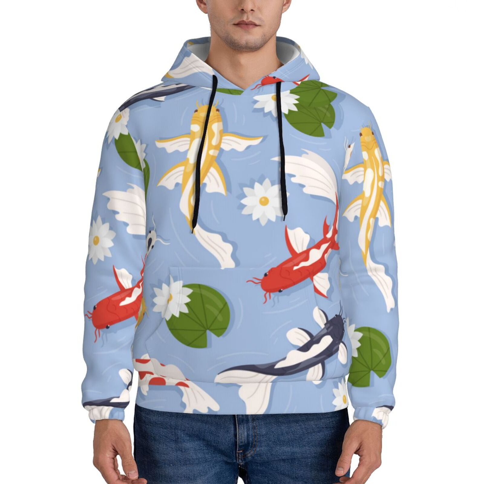 Sikiie Colorful Koi Fish Men's Hoodie, Essentials Hoodie, Sweatshirt, Pullover Hooded Sweatshirt ...