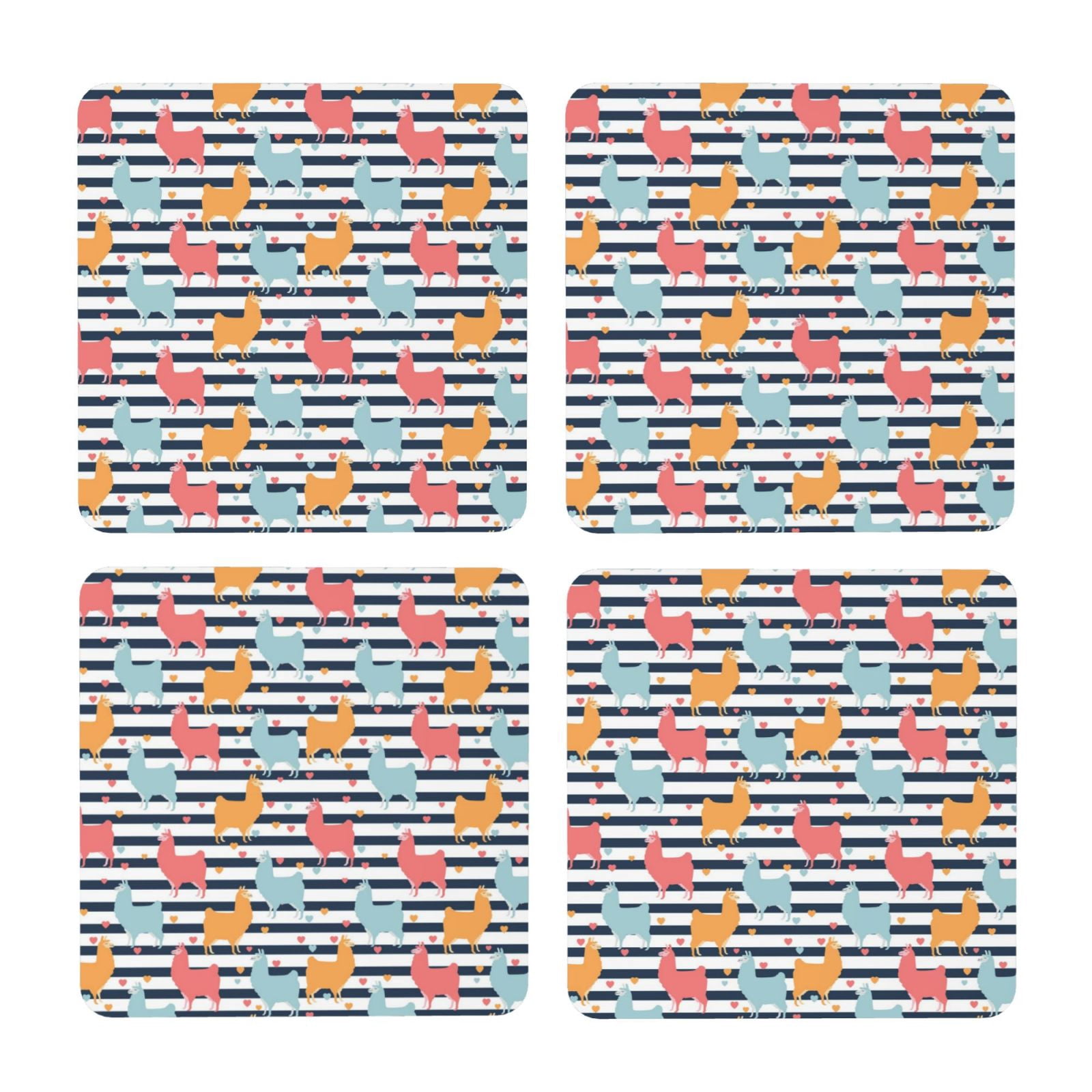 Sikiie Colorful Llama MDF Cork Coaster 4 Pcs - Absorbent Beverage ...