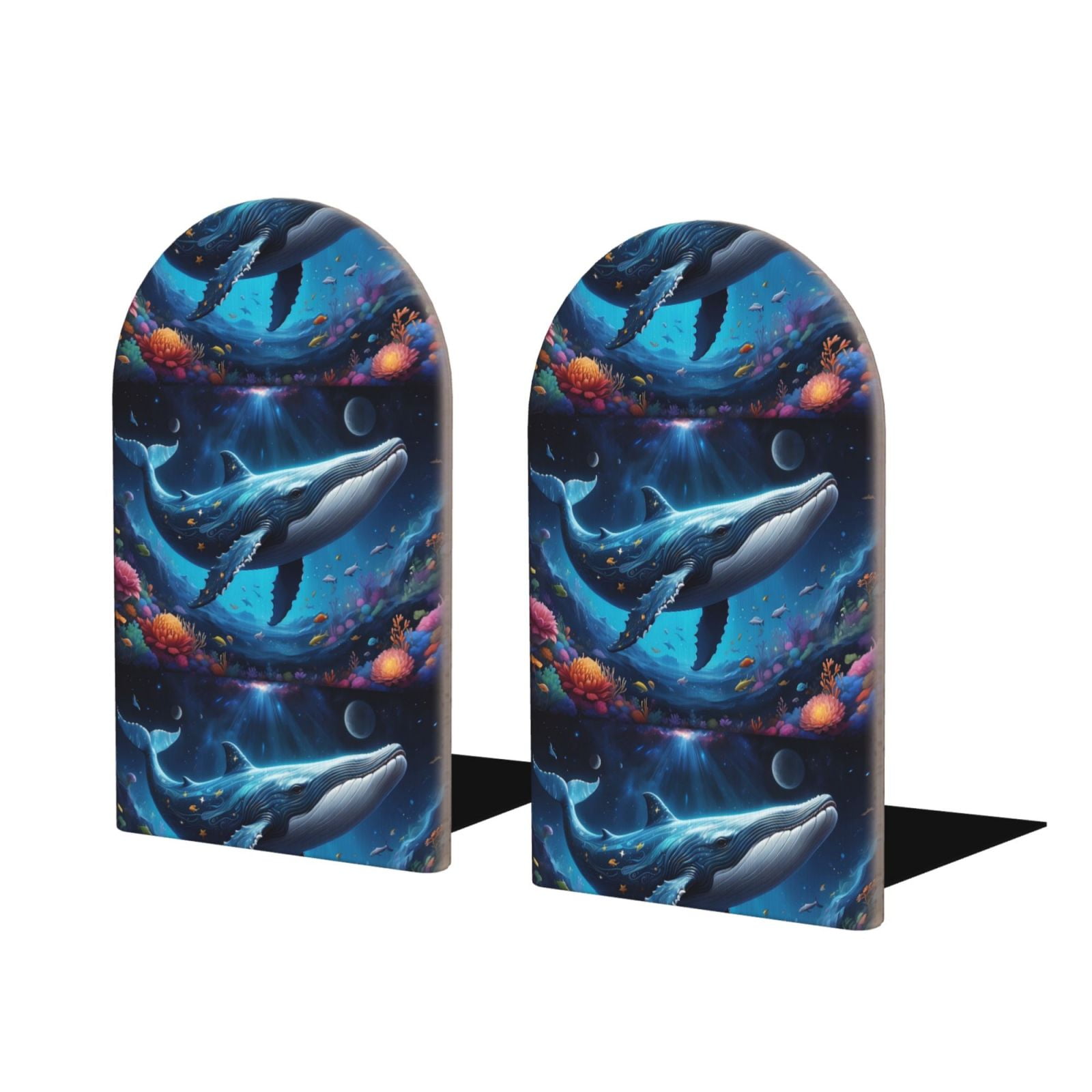 Sikiie Colorful Ocean Whale Bookends 1 Pair, Wood Bookends for Shelves ...