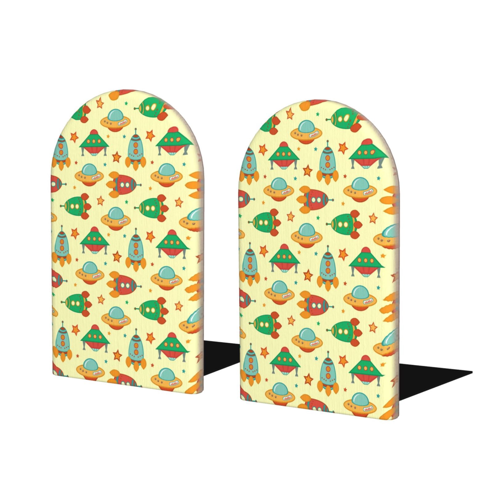 Sikiie Colorful Outer Space Bookends 1 Pair, Wood Bookends for Shelves ...