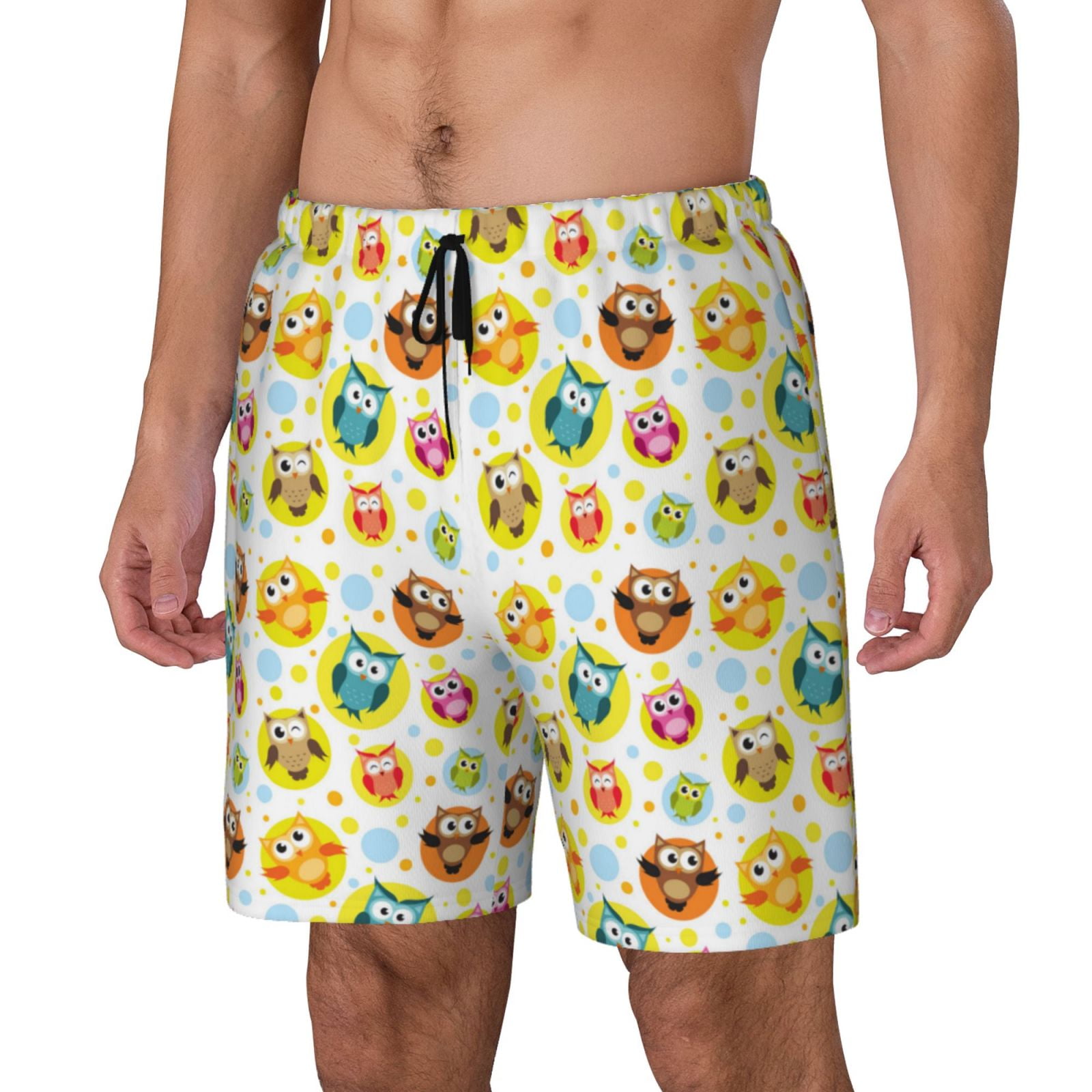 Sikiie Colorful Owls 1 Print Men's Double Layer Swimming Trunks ...