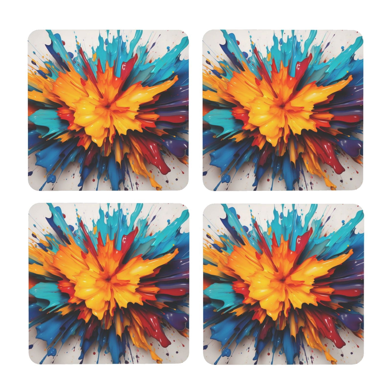 Sikiie Colorful Paint Print MDF Cork Coaster 4 Pcs - Absorbent Beverage ...