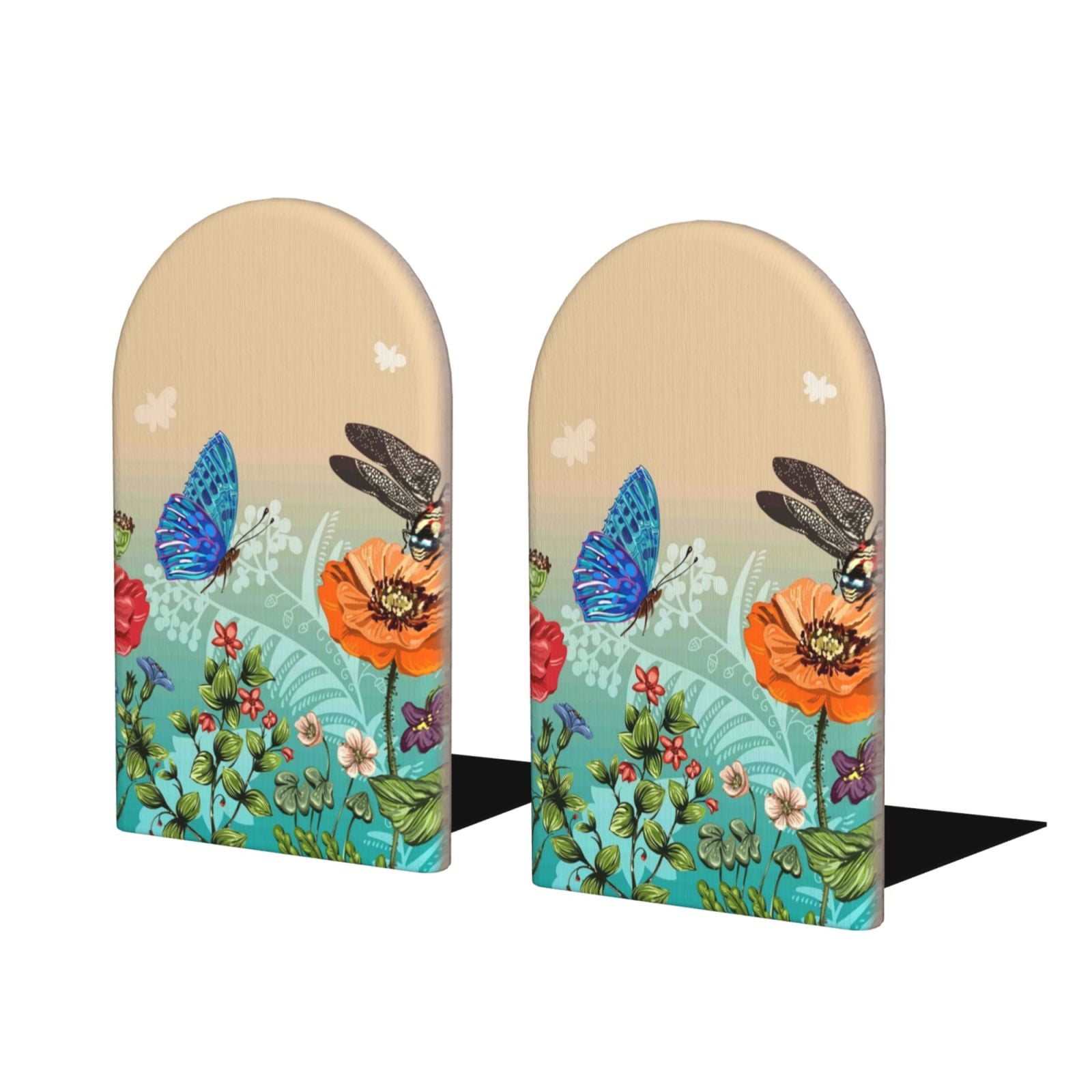 Sikiie Colorful Plants And Insects Bookends 1 Pair, Wood Bookends for ...