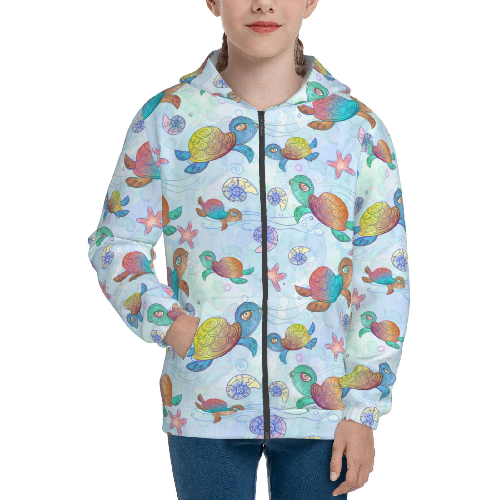 Sikiie Colorful Sea Turtle Zip Up Hoodie Teenage, hoodies for Teenage, Zipper Sweatshirt Jacket ...