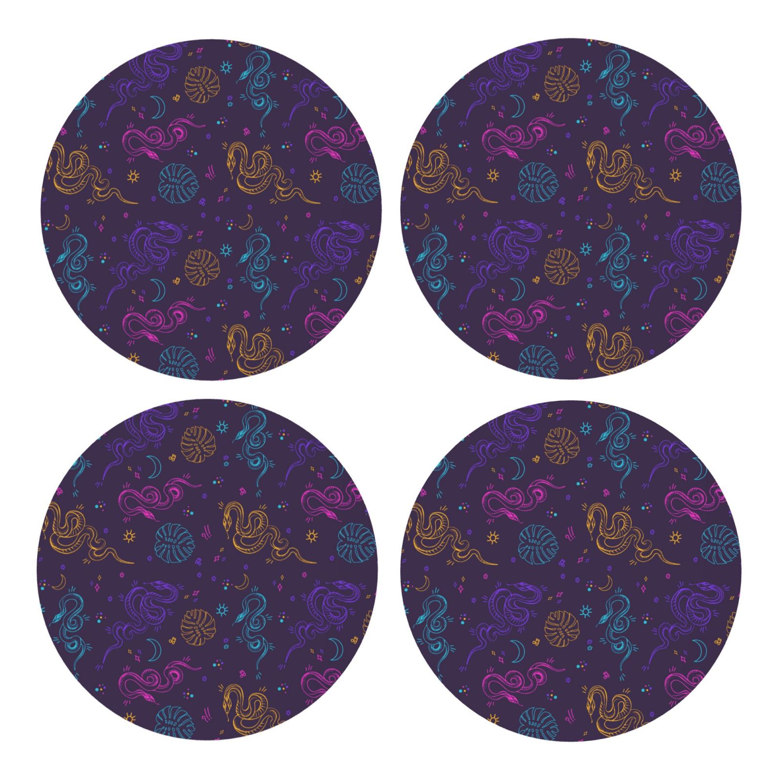 Sikiie Colorful Snake MDF Cork Coaster 4 Pcs - Absorbent Beverage ...