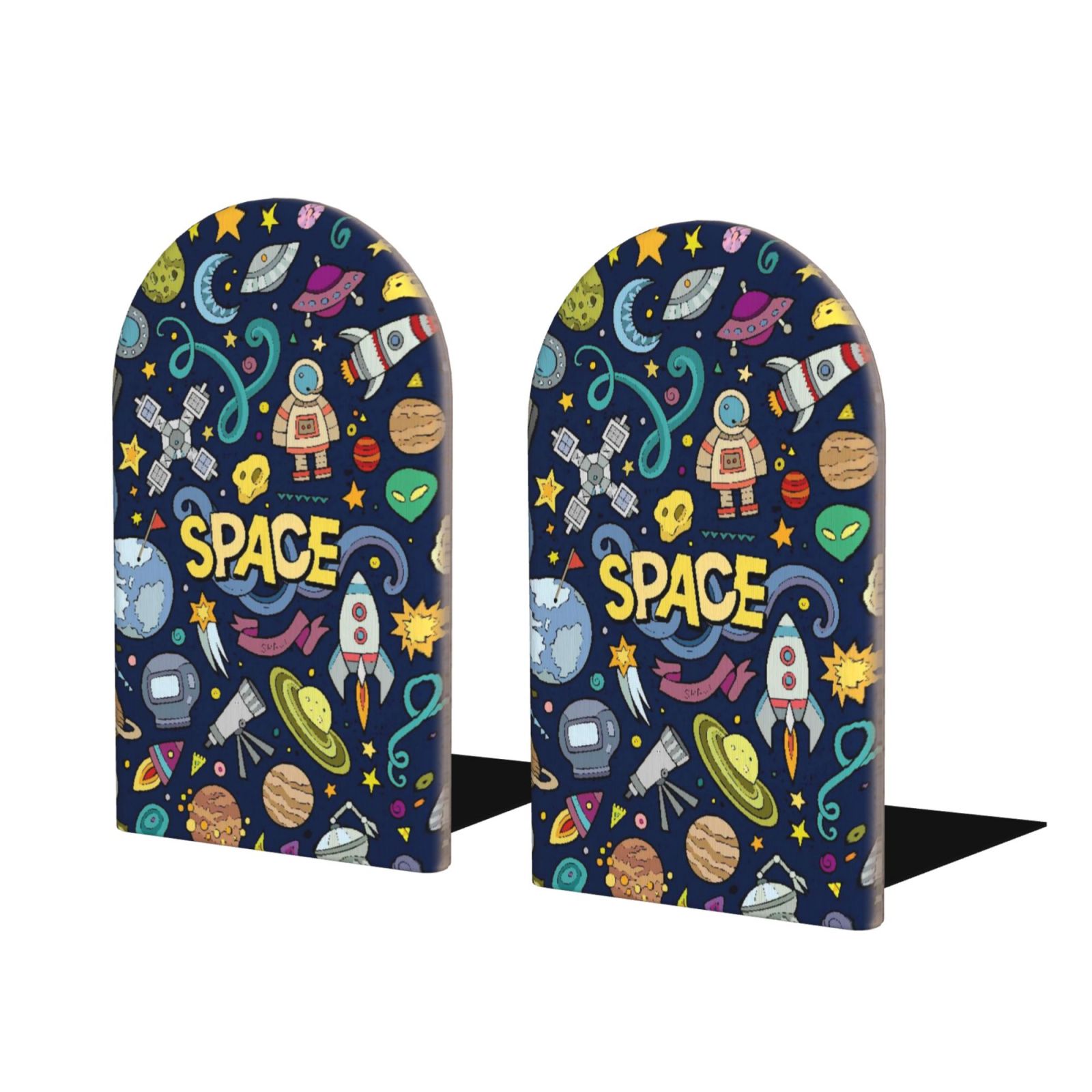 Sikiie Colorful Space Bookends 1 Pair, Wood Bookends for Shelves, Book ...
