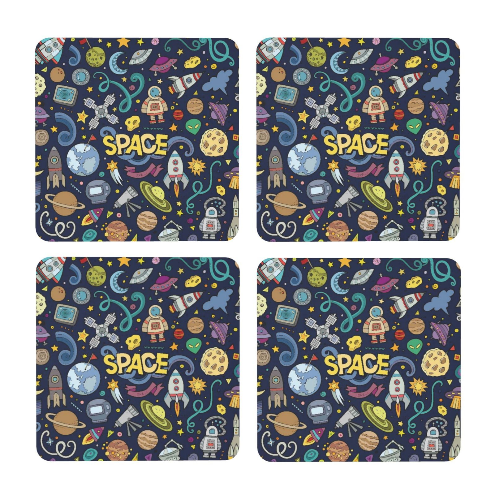Sikiie Colorful Space MDF Cork Coaster 4 Pcs - Absorbent Beverage ...