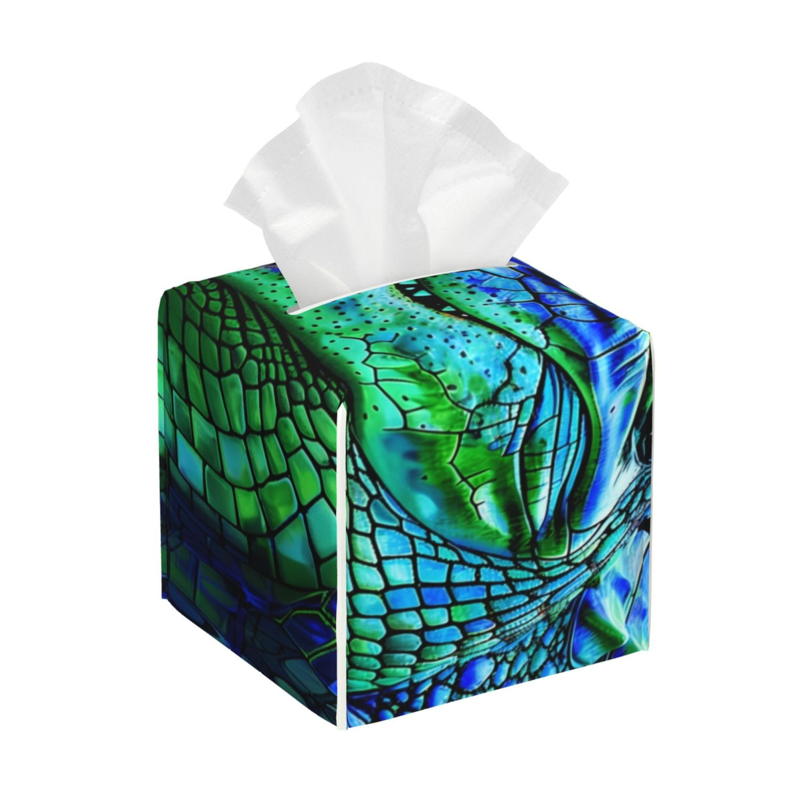 Sikiie Colorful Stained Glass Crocodile Leather Tissue Box Cover Square ...