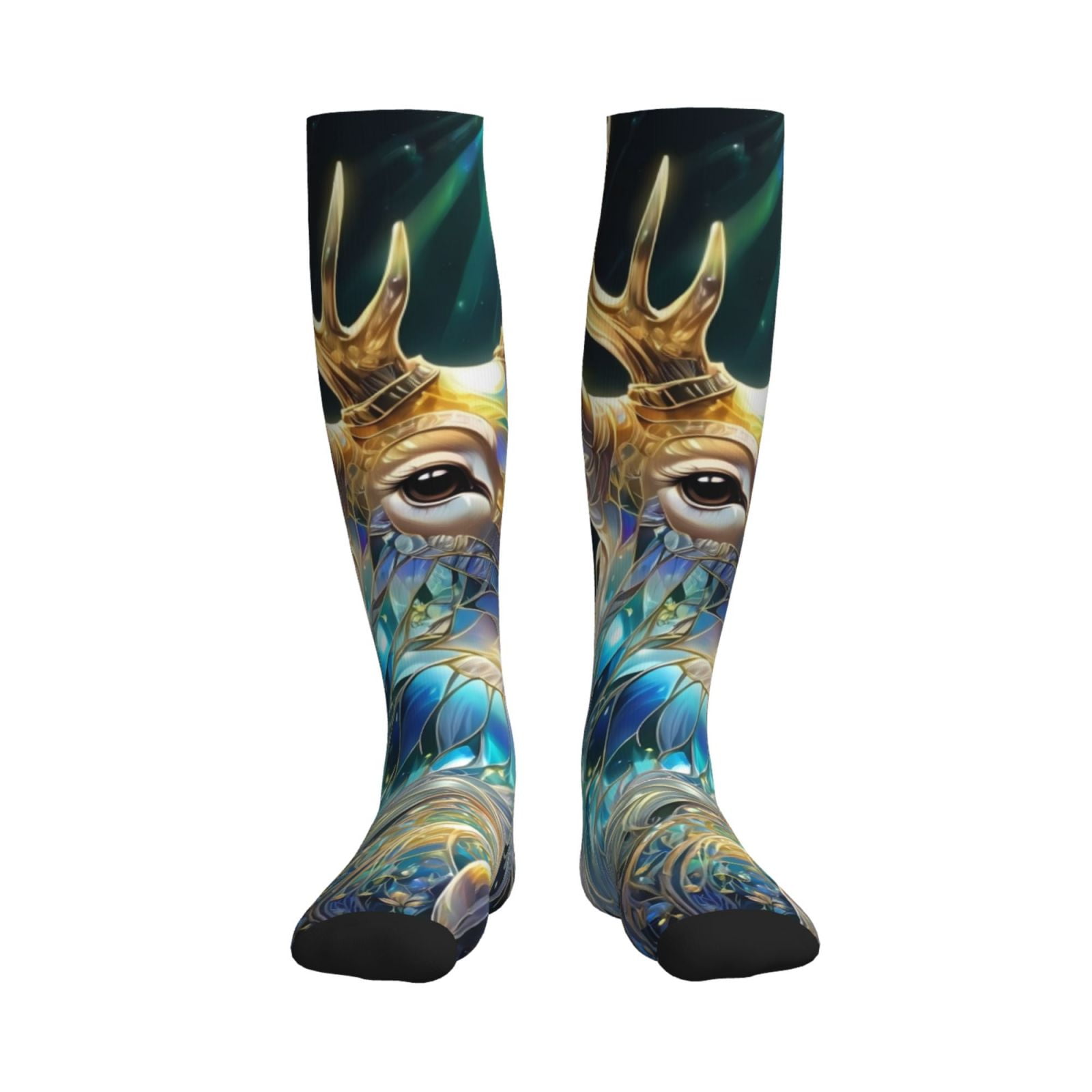 Sikiie Colorful Stained Glass Deer 1 Pairs Compression Socks for Men ...