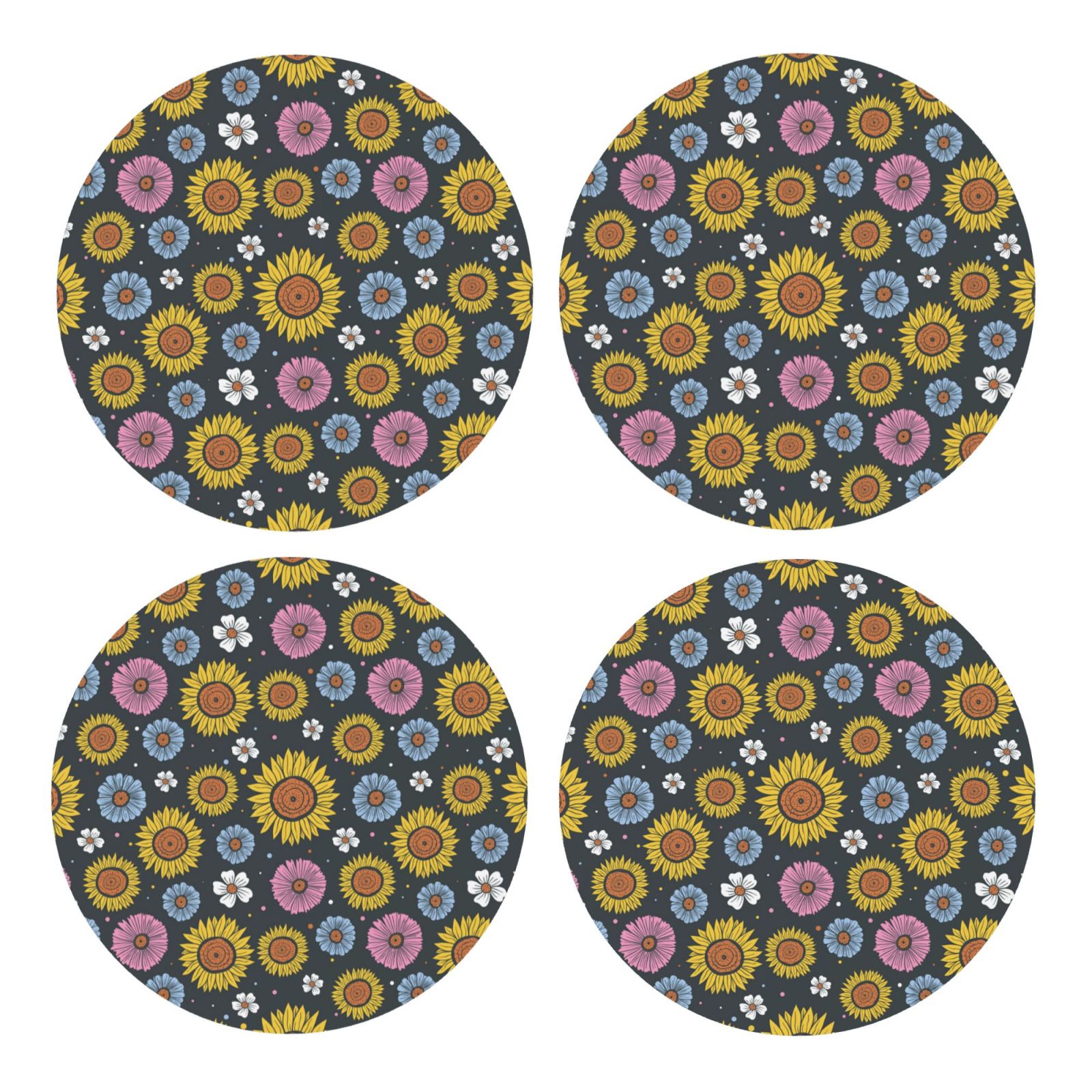 Sikiie Colorful Sunflowers MDF Cork Coaster 4 Pcs - Absorbent Beverage ...