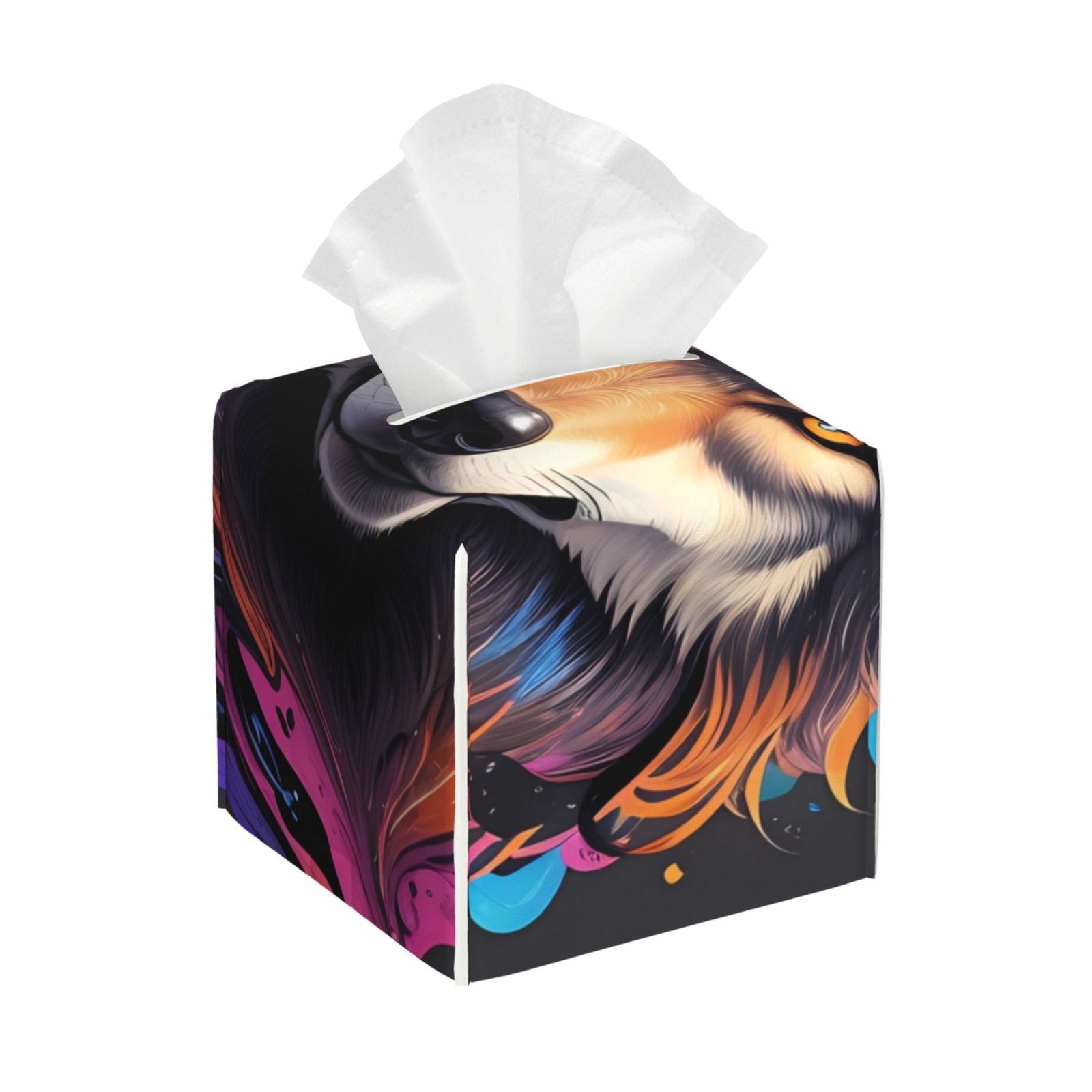 Sikiie Colorful Wolf Head Leather Tissue Box Cover Square, tissue box ...