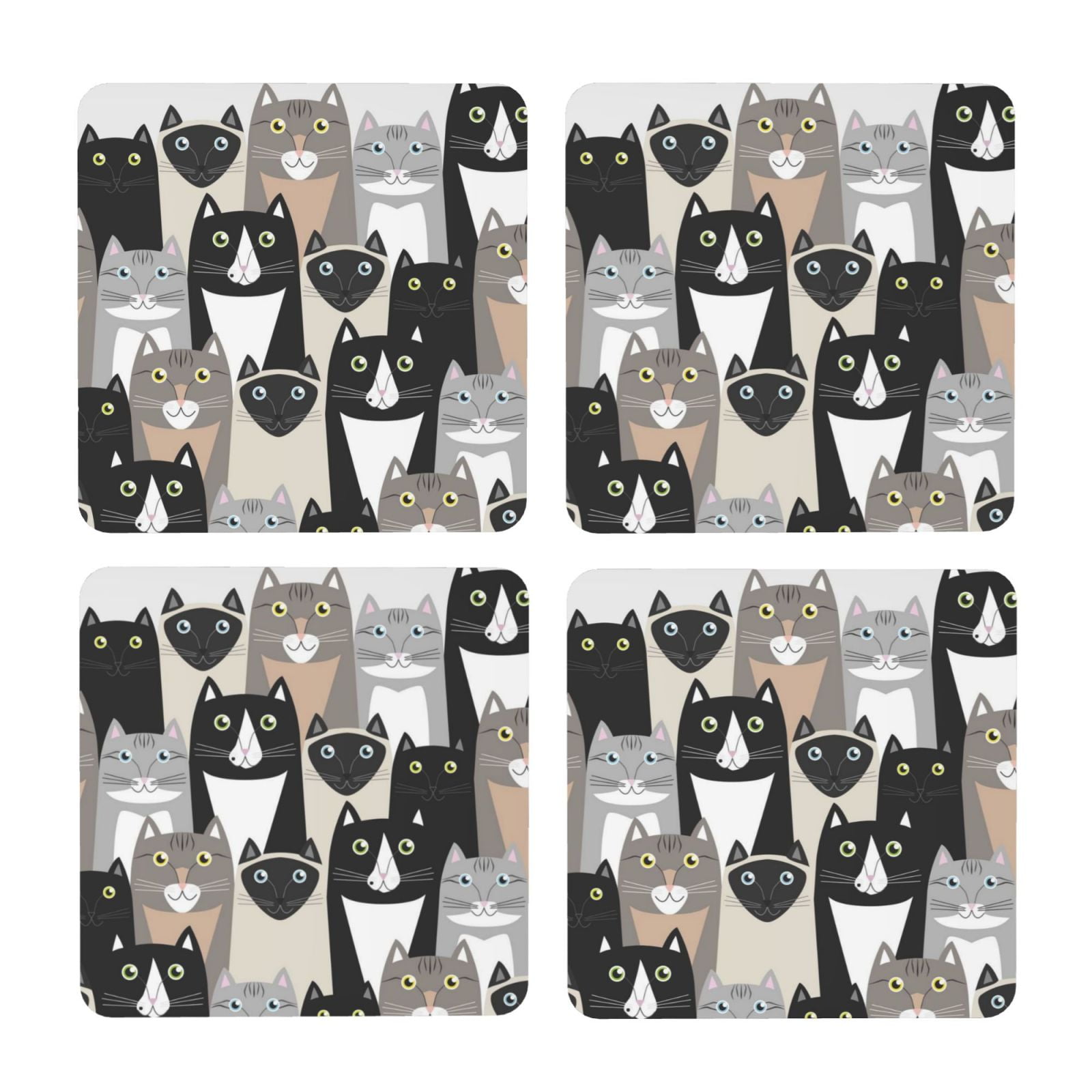 Sikiie Colors Cats MDF Cork Coaster 4 Pcs - Absorbent Beverage Coasters ...