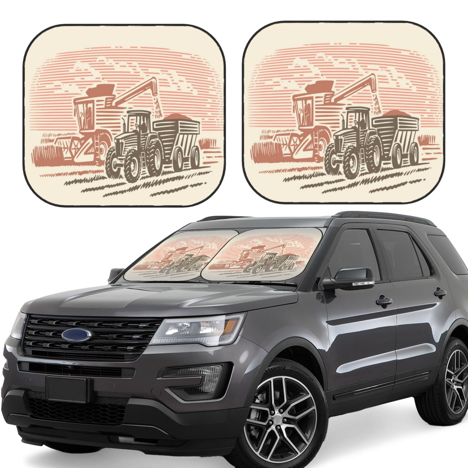 Sikiie Combine harvester working with tractor Print Foldable Car ...