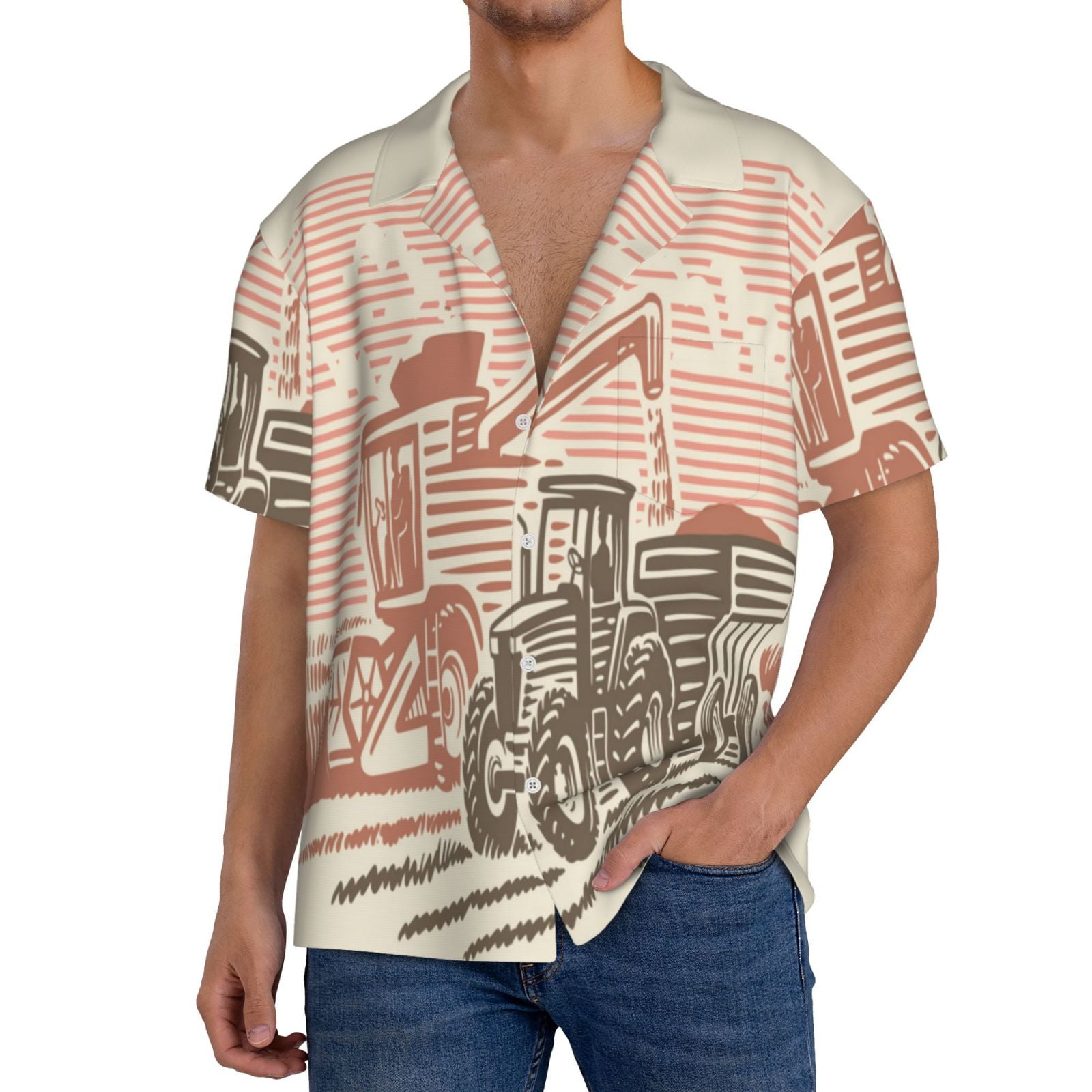 Sikiie Combine harvester working with tractor Print Men's Wrinkle Free ...