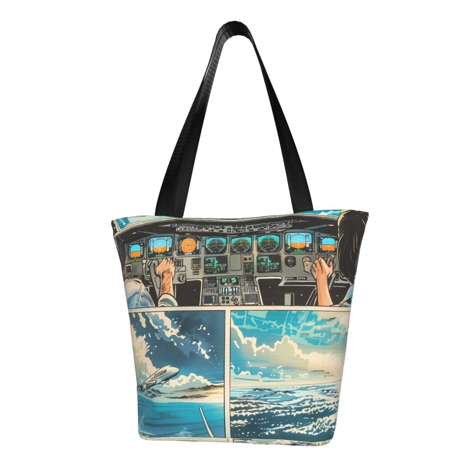 Sikiie Comic Airplane Cockpit Illustration Shoulder Bag Casual Hobo ...