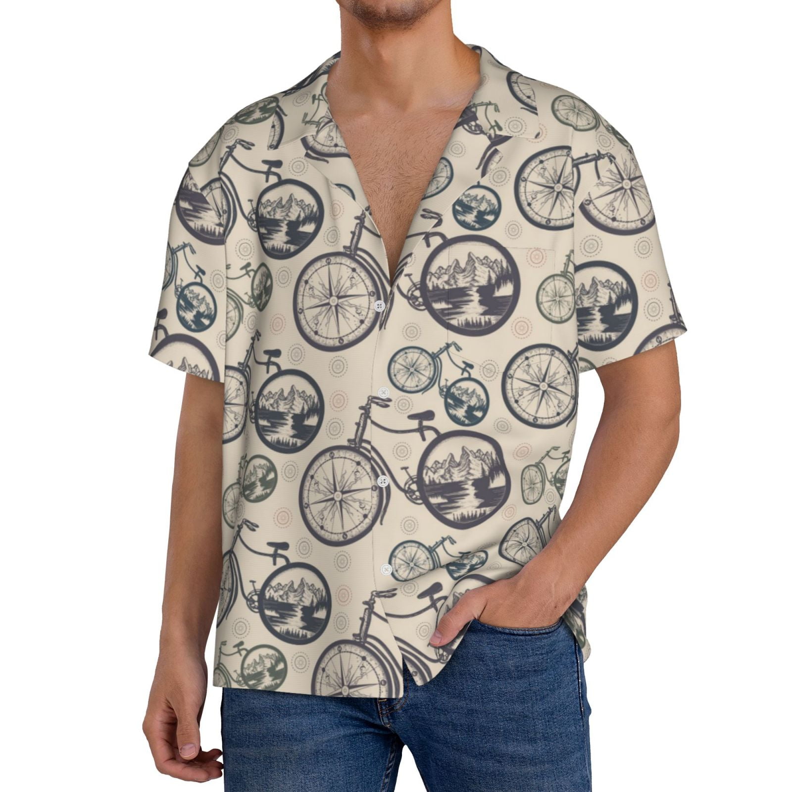 Sikiie Compass And Mountains In Bicycle Wheels Men's Wrinkle Free ...