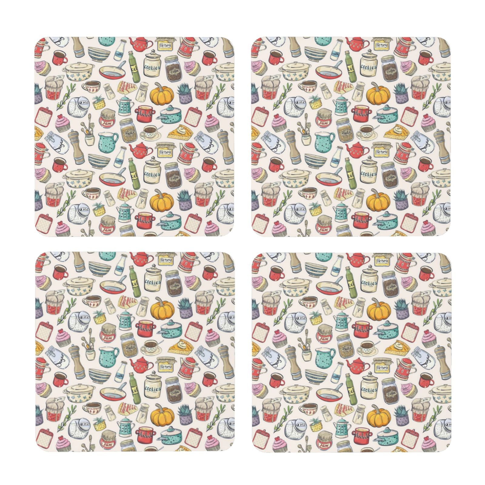 Sikiie Cooking Utensils MDF Cork Coaster 4 Pcs - Absorbent Beverage ...